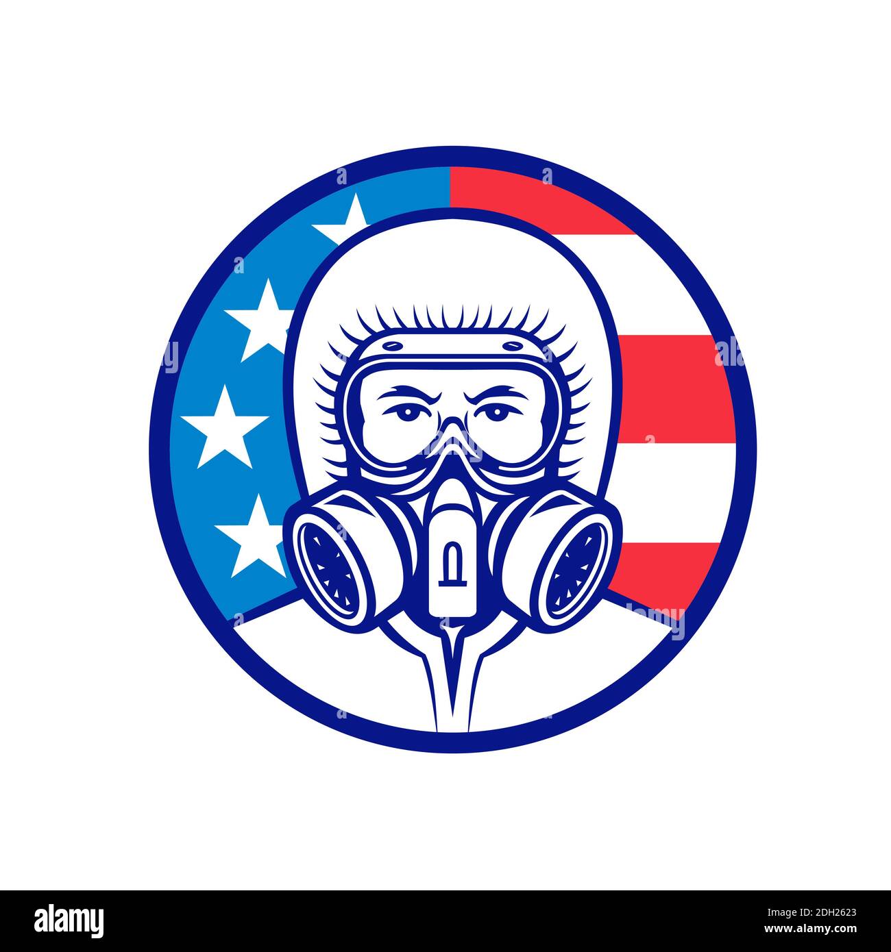 American Industrial Worker Wearing RPE Mascot Stock Photo - Alamy