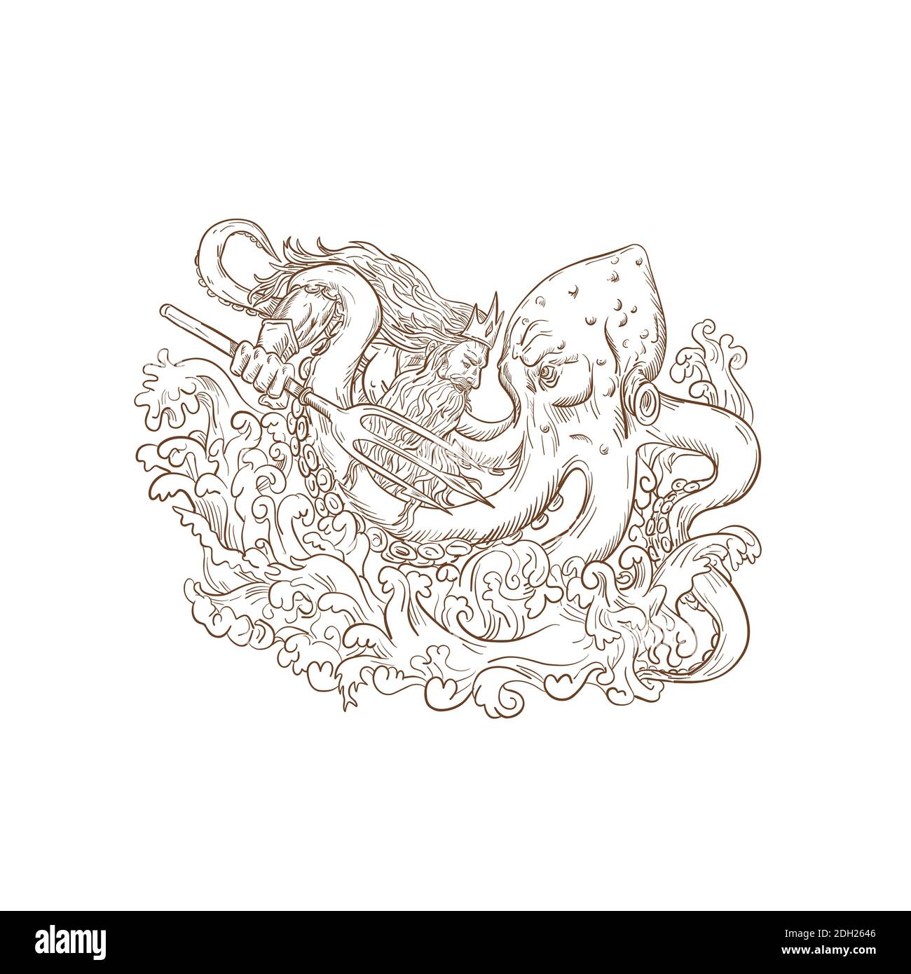 Neptune Fighting Giant Octopus Drawing Stock Photo - Alamy Neptune Fighting Giant Octopus Drawing Stock Photo - Alamy