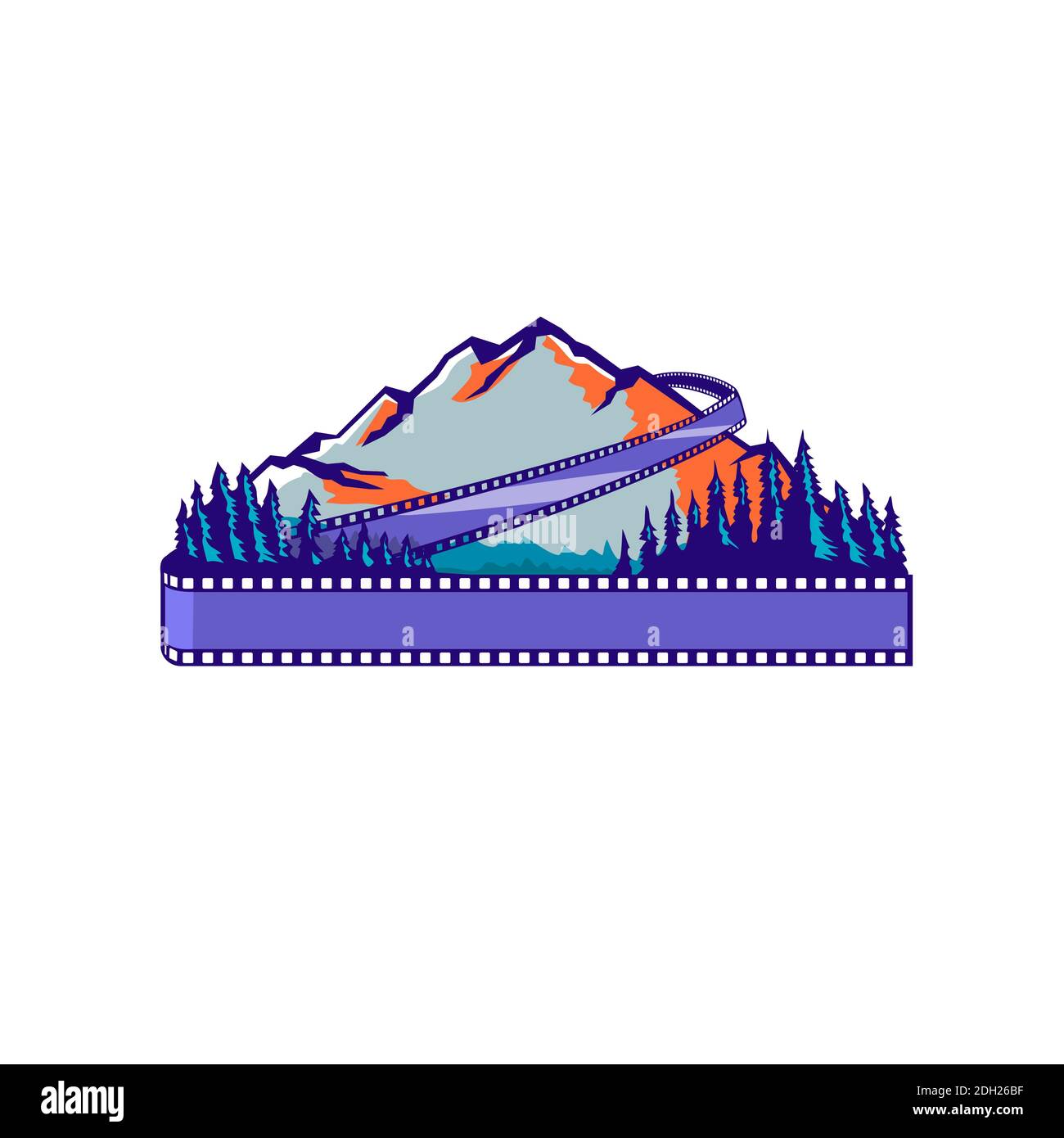 Flowing Film Strip Mountain and Trees WPA Retro Stock Photo - Alamy