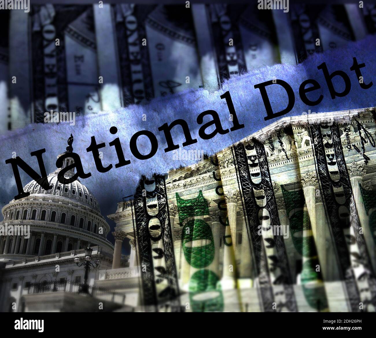 Washington DC National Debt text and hundred dollar bills Stock Photo ...