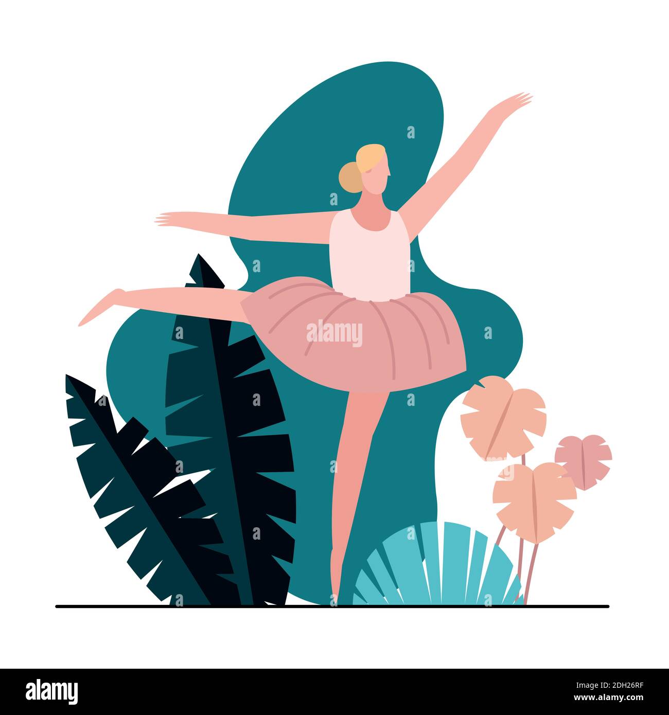 young woman dancing ballet character in the landscape vector ...