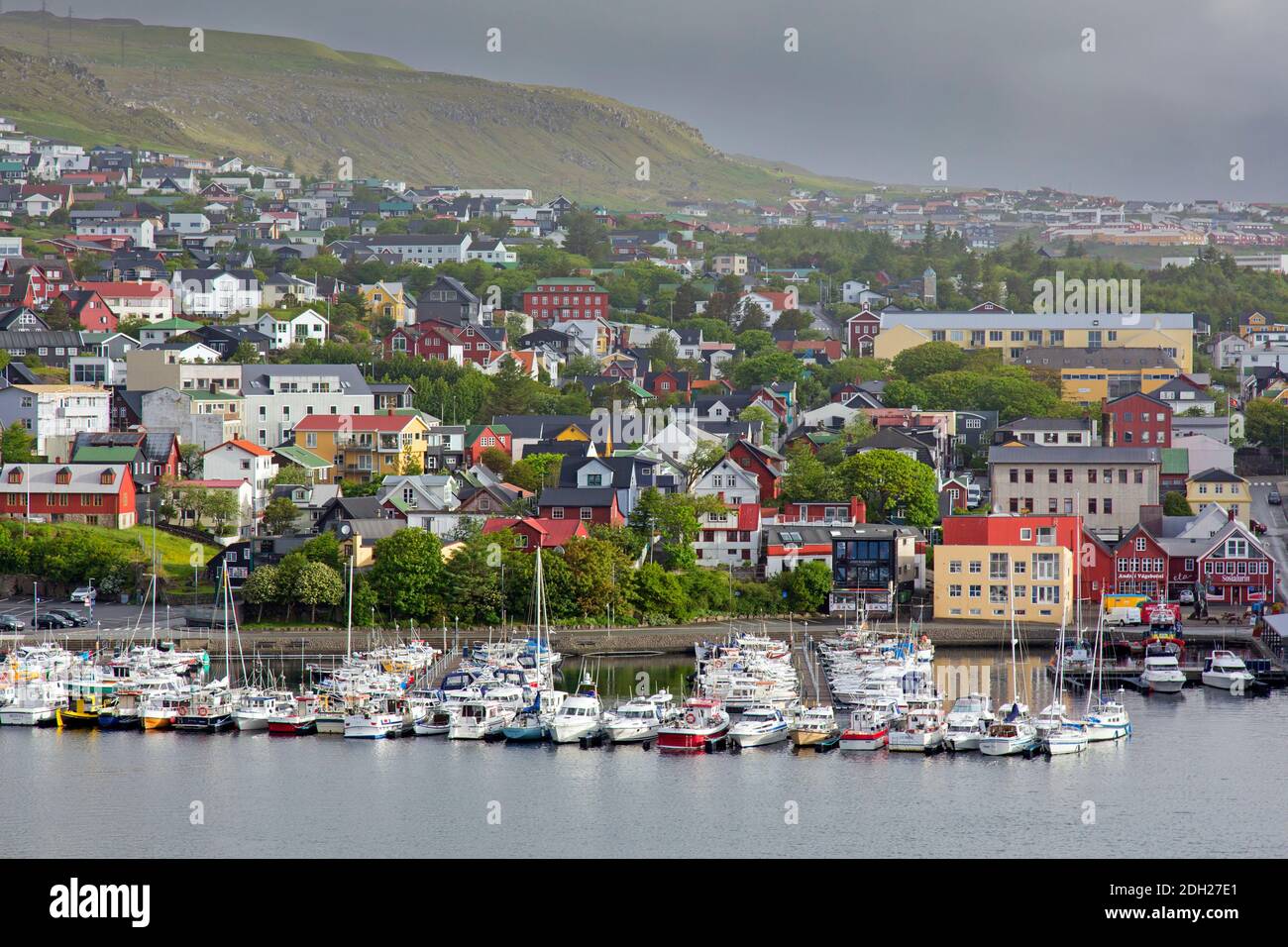 View over the port / marina at Torshavn, capital and largest city of ...