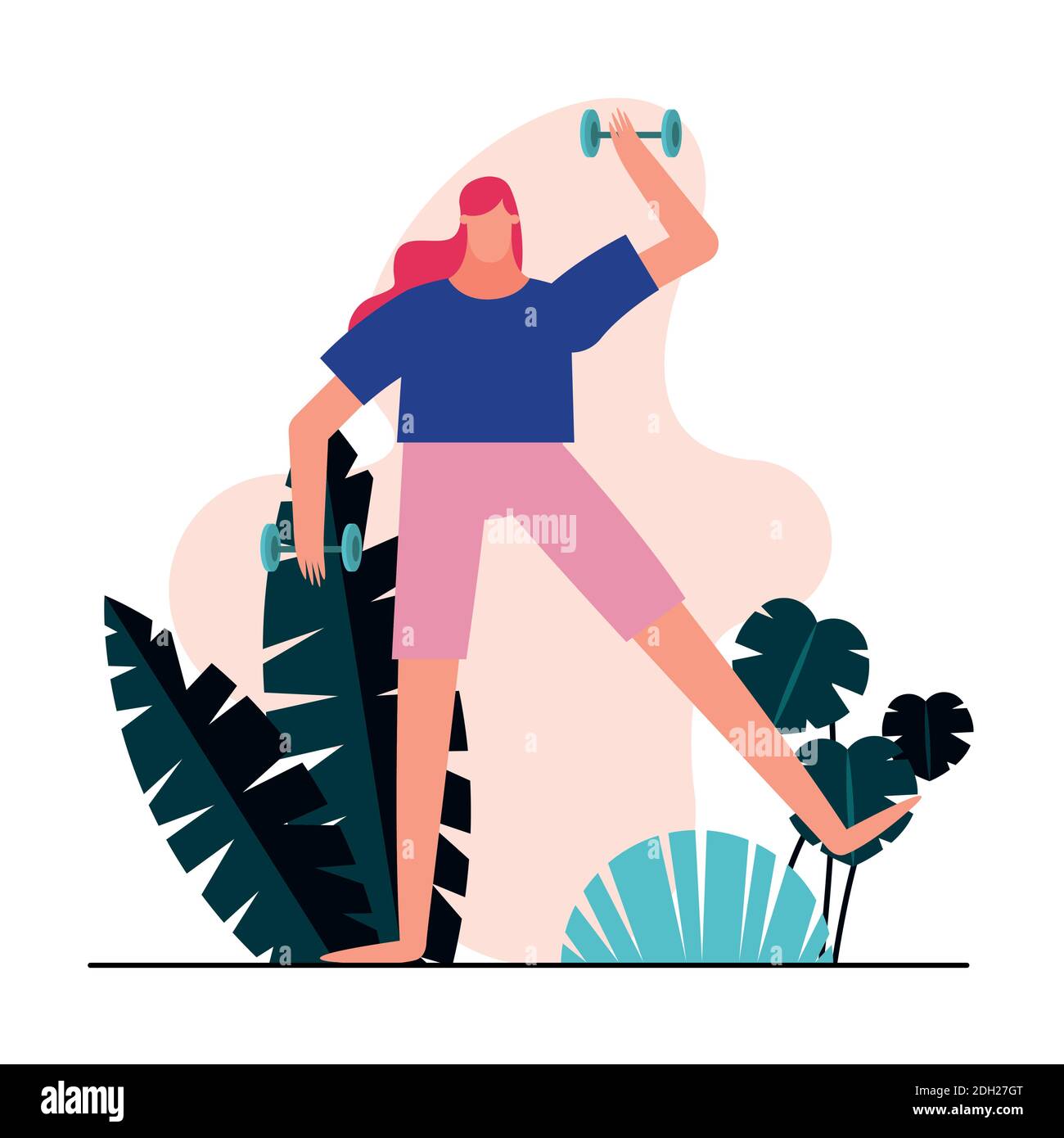 young woman lifting dumbbell character vector illustration design Stock ...