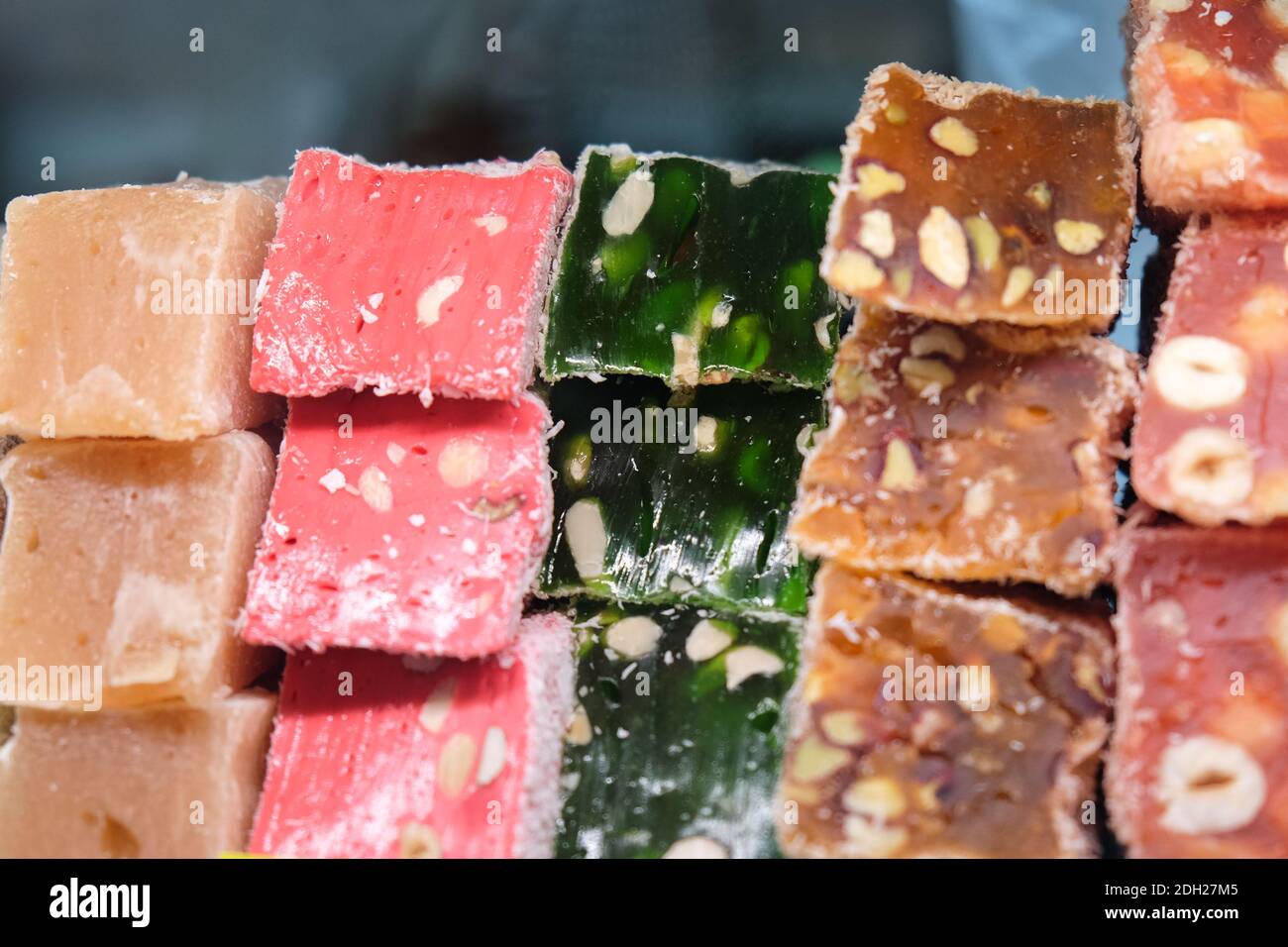 Set of nougat, rahat lokum, traditional eastern dessert with nuts ...