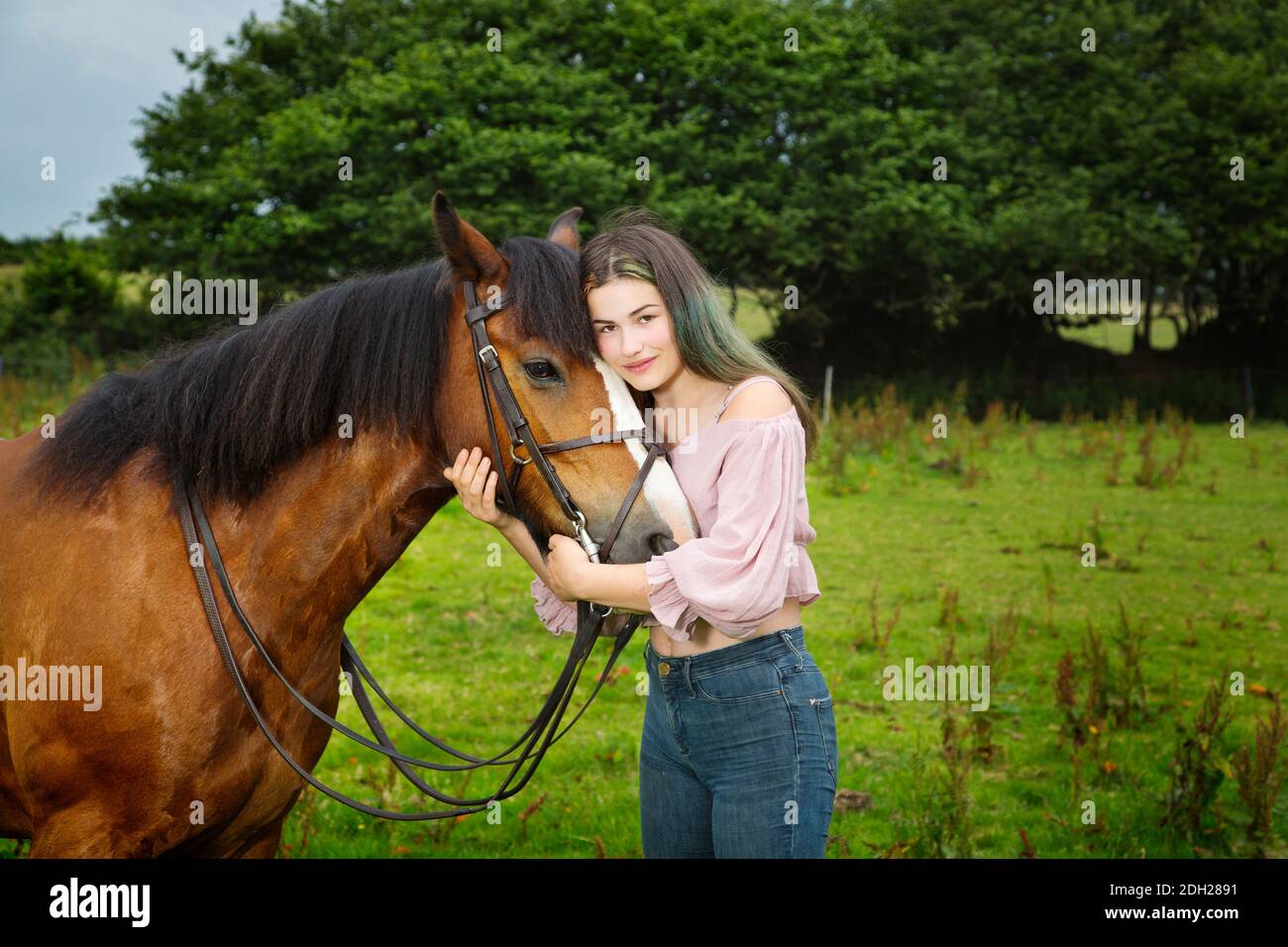 A beautiful young female model with a horse Stock Photo - Alamy