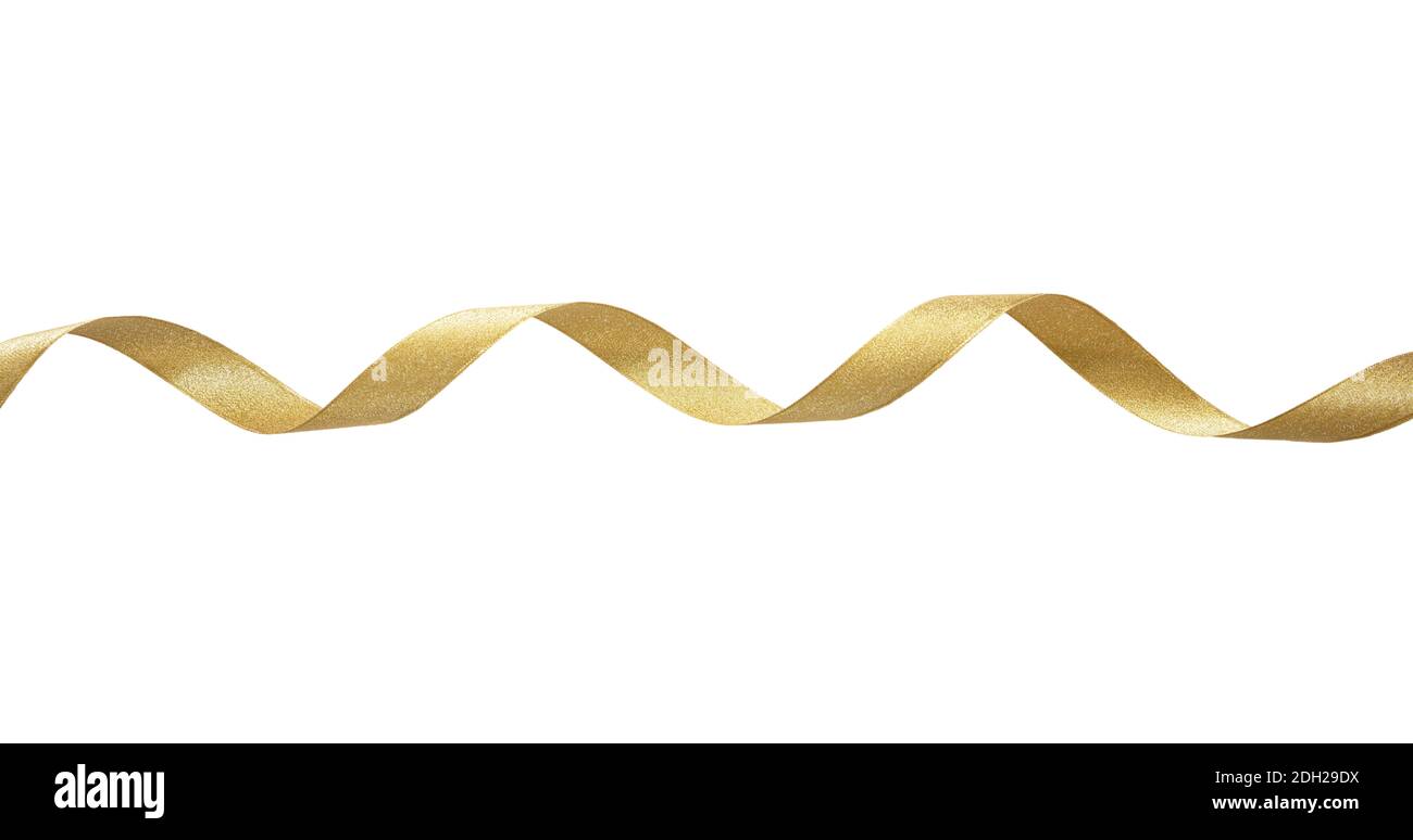 Gold wavy ribbon isolated cutout on white background, shiny curly ...