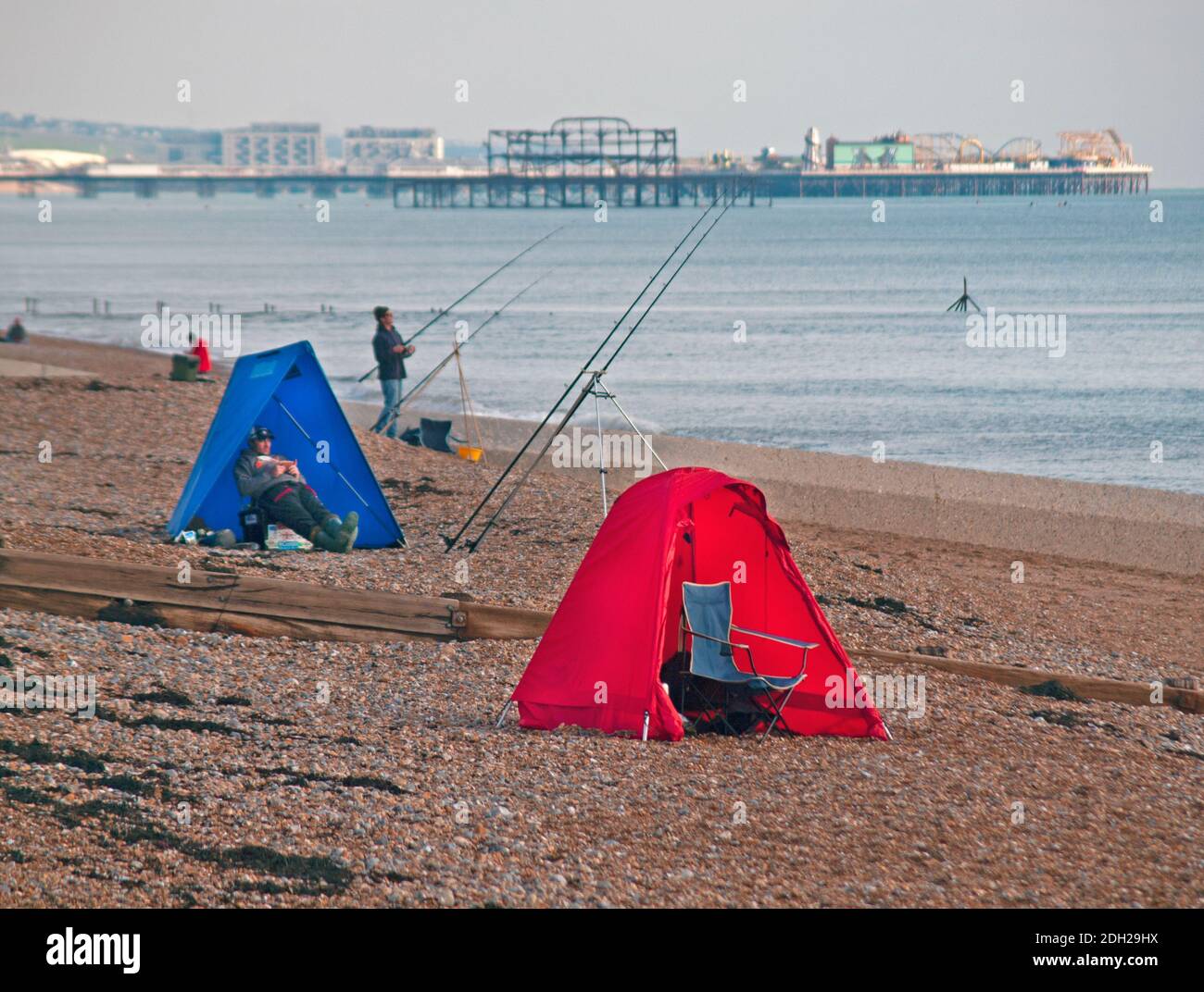 Sea fishing on the beach at Brighton Stock Photo - Alamy