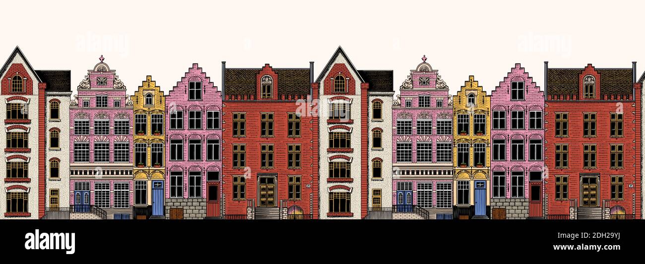 Amsterdam houses seamless pattern. Urban residential buildings ...
