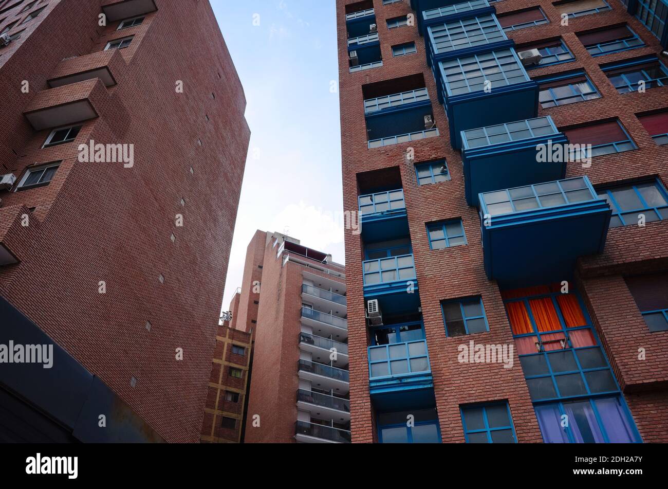 Residential buildings from low angle view in downtown of Cordoba city ...