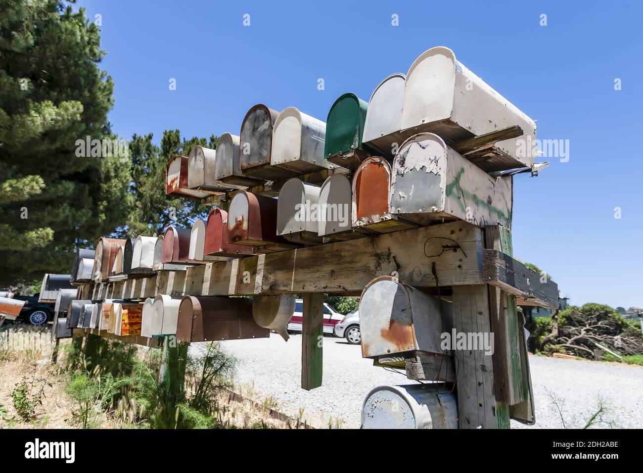 Old Colorful Mailboxes On A Rural Road Stock Photo - Alamy