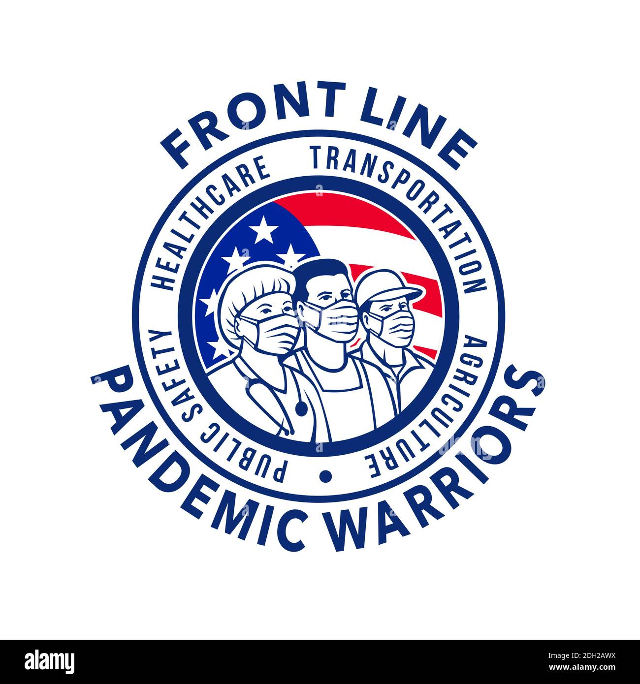 American Front Line Pandemic Warriors Circle Icon Stock Photo - Alamy