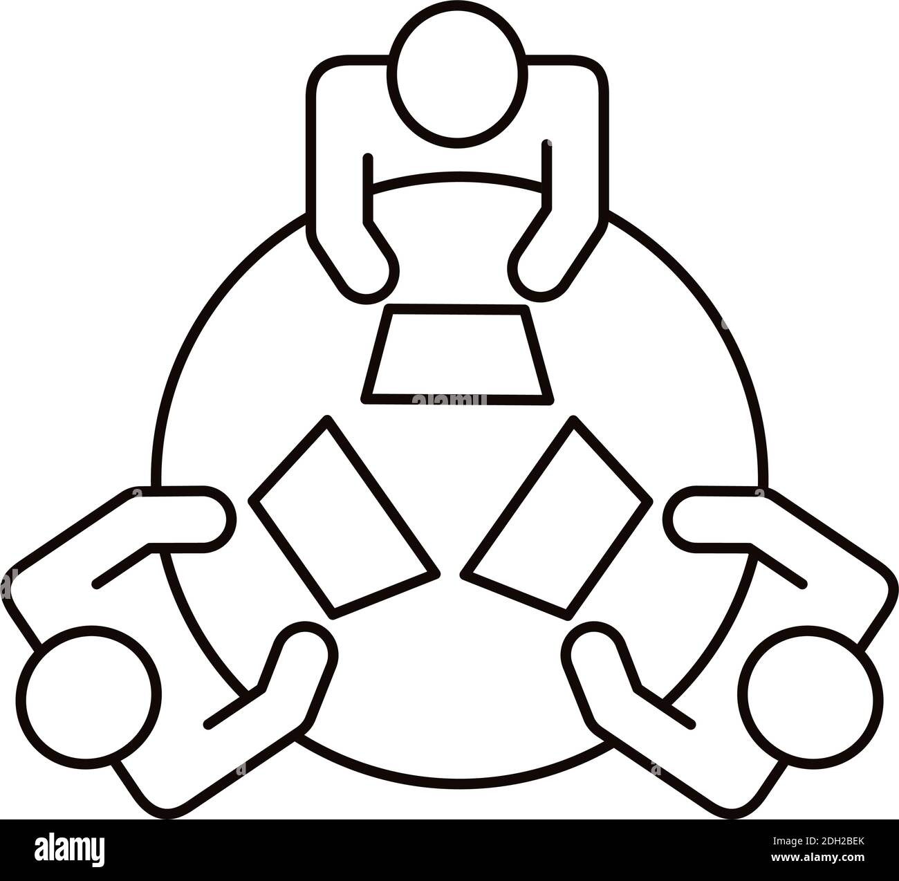 three workers in round table coworking line style icon vector ...