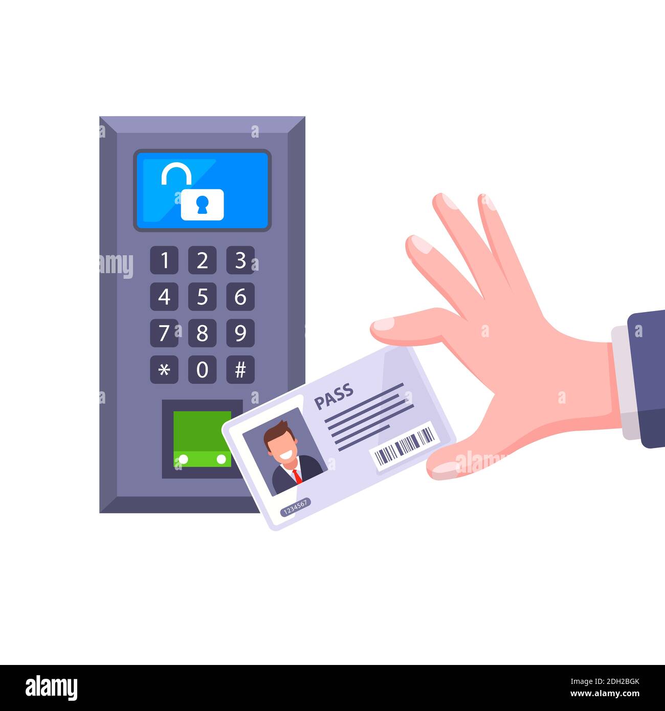 the key card is brought to the sensor to open the door. flat vector ...