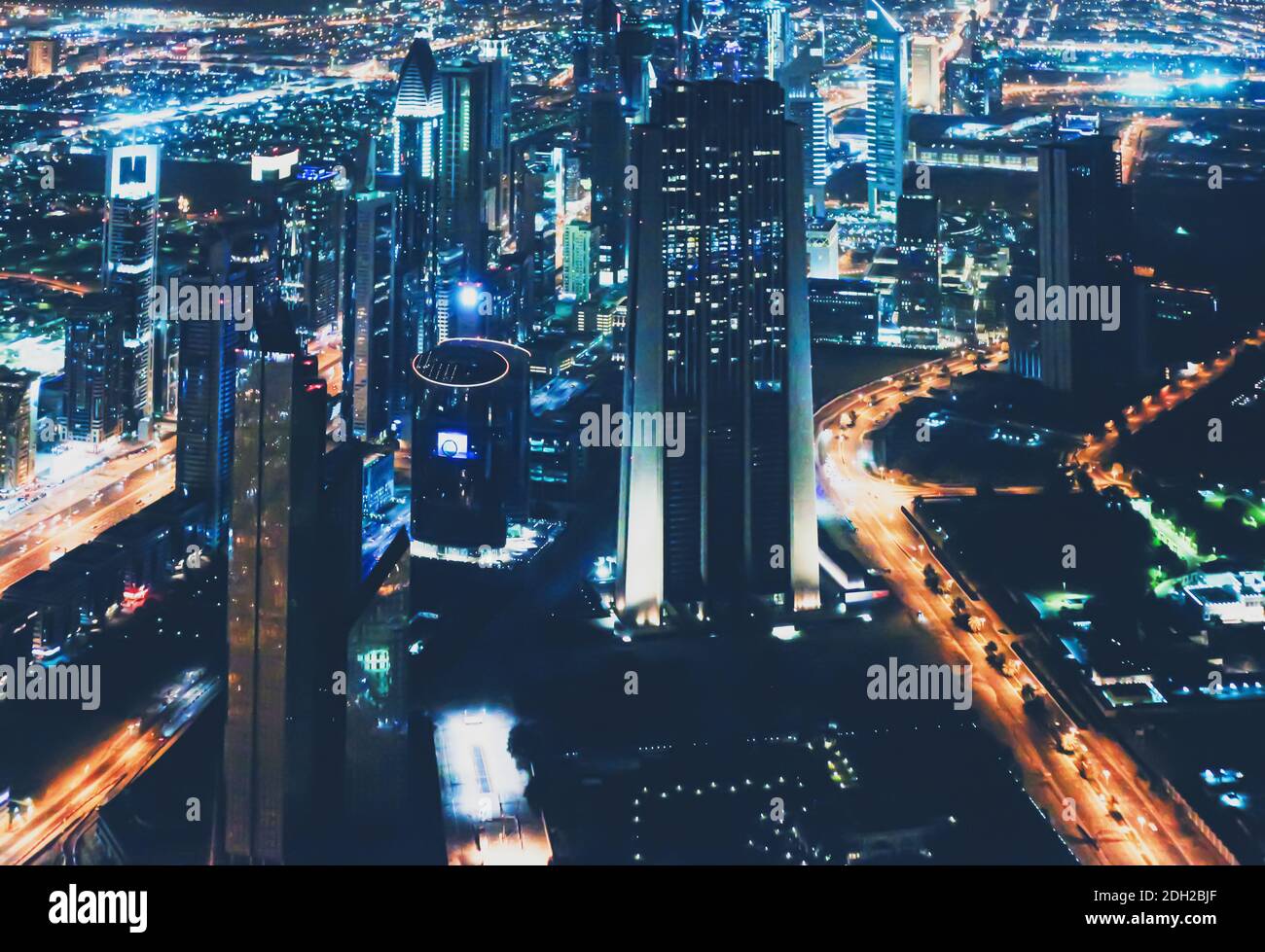 Aerial night view of Dubai in United Arab Emirates, metropolitan ...