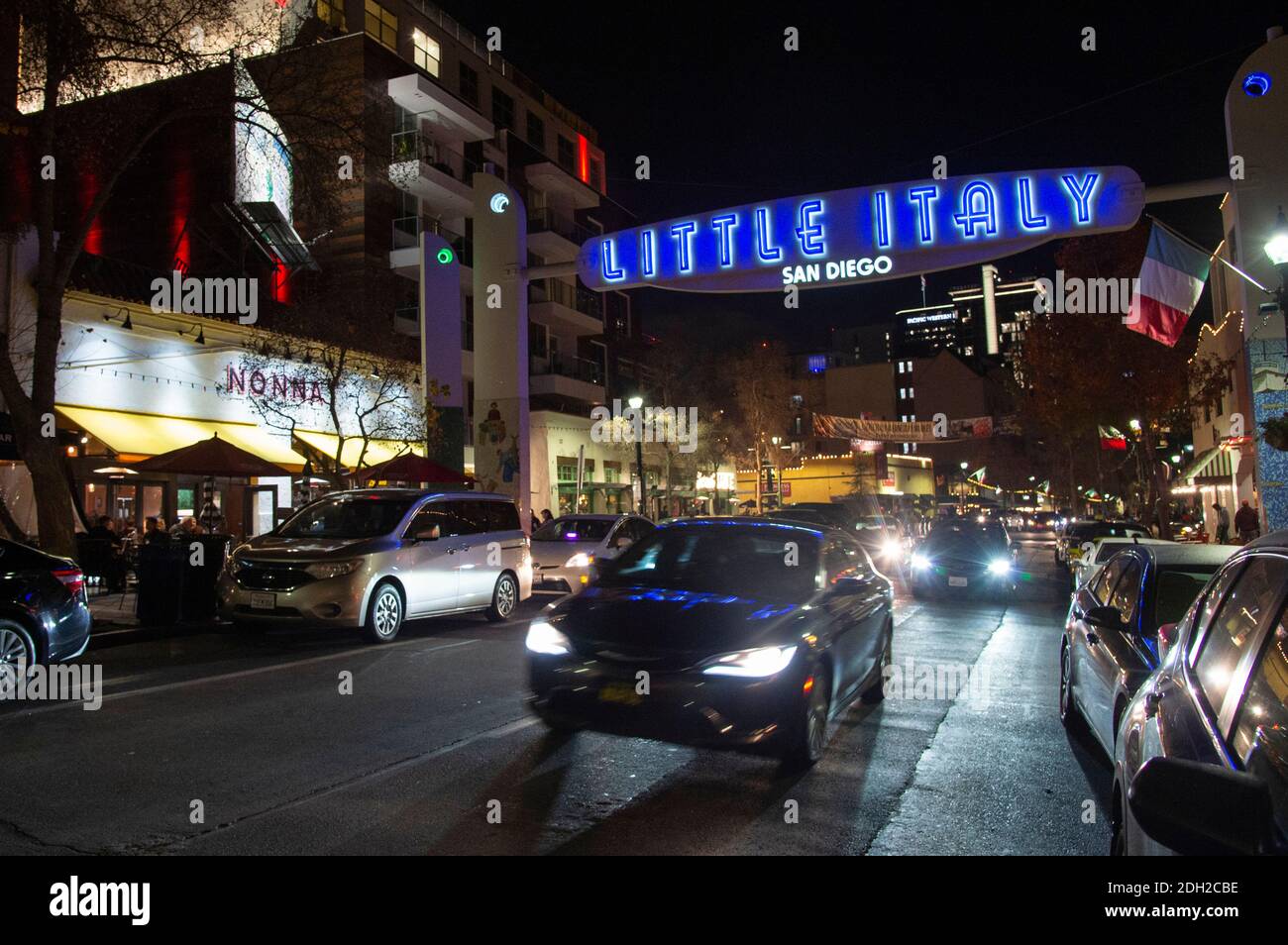 Little Italy neighborhood at night, Downtown San Diego, CA, (Photo by ...