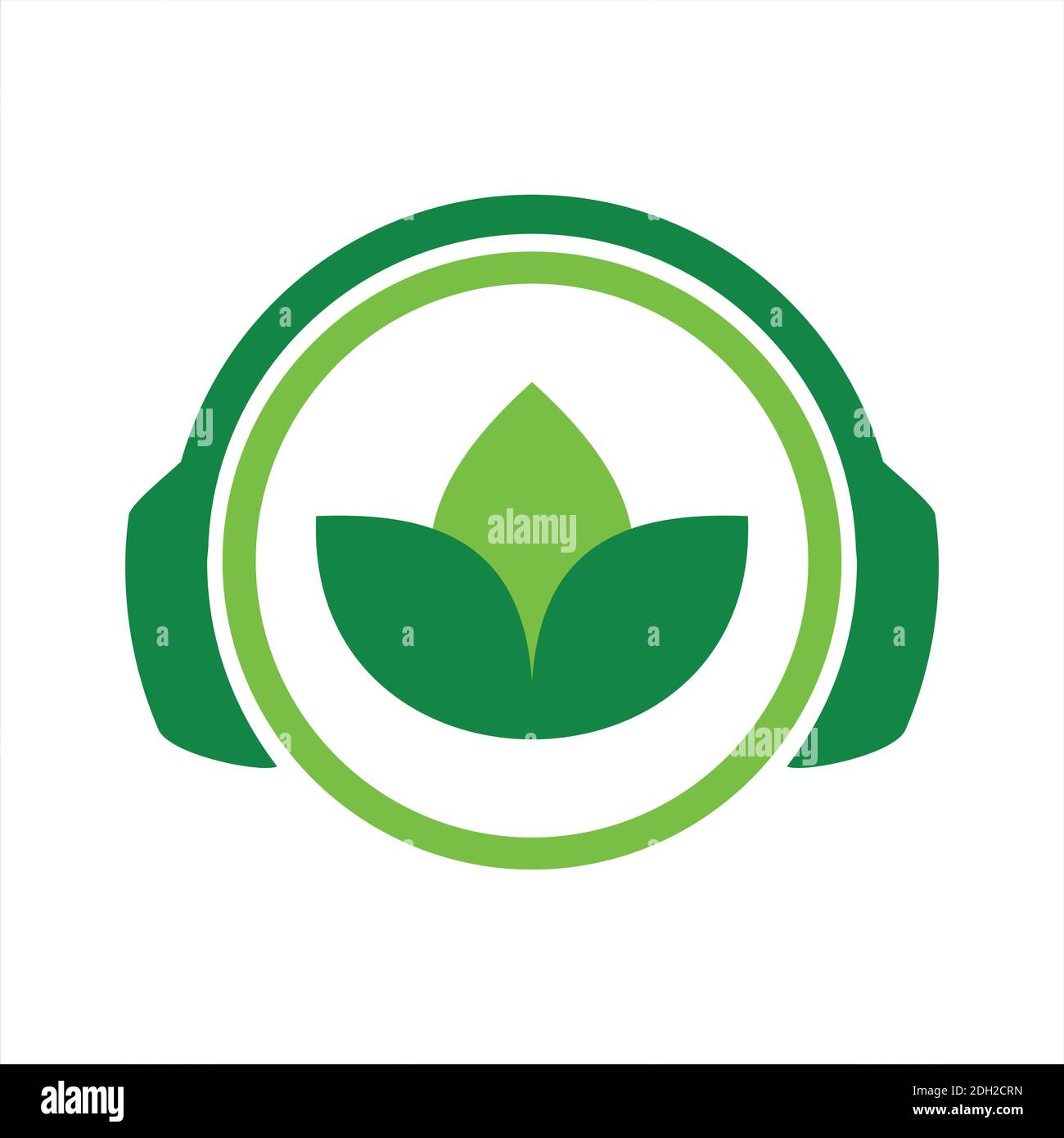 abstract green leaf headphone nature relaxation music icon logo Stock ...