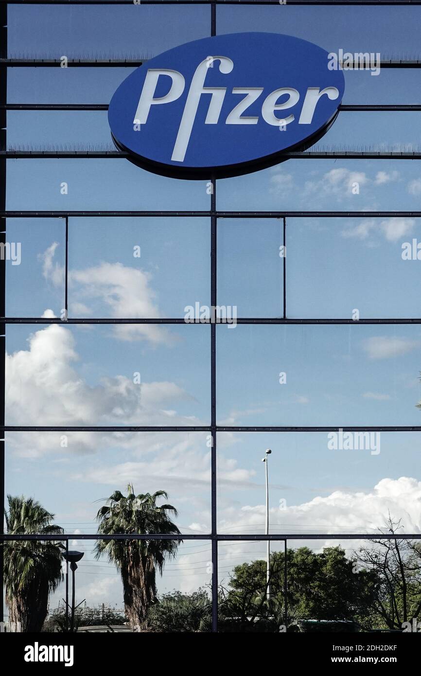 Herzliya, Israel. 9th December, 2020. Depicted is the facade of Pfizer ...