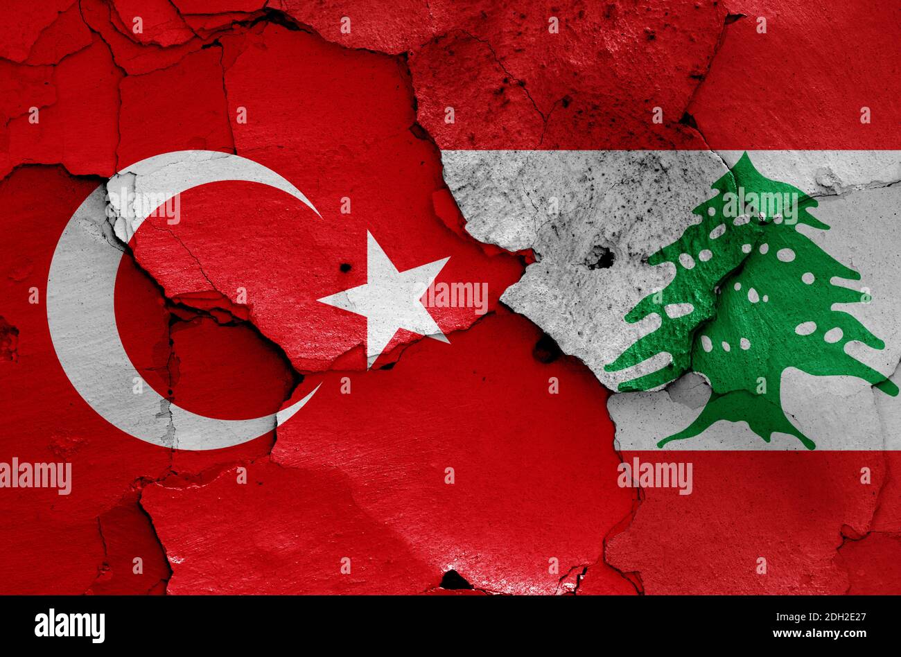 Flags of Turkey and Lebanon painted on cracked wall Stock Photo - Alamy