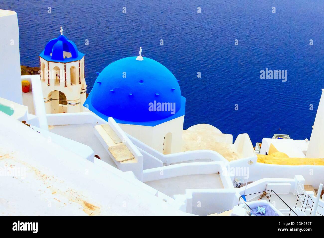 Sea and church domes, Santorini, Greece Stock Photo - Alamy