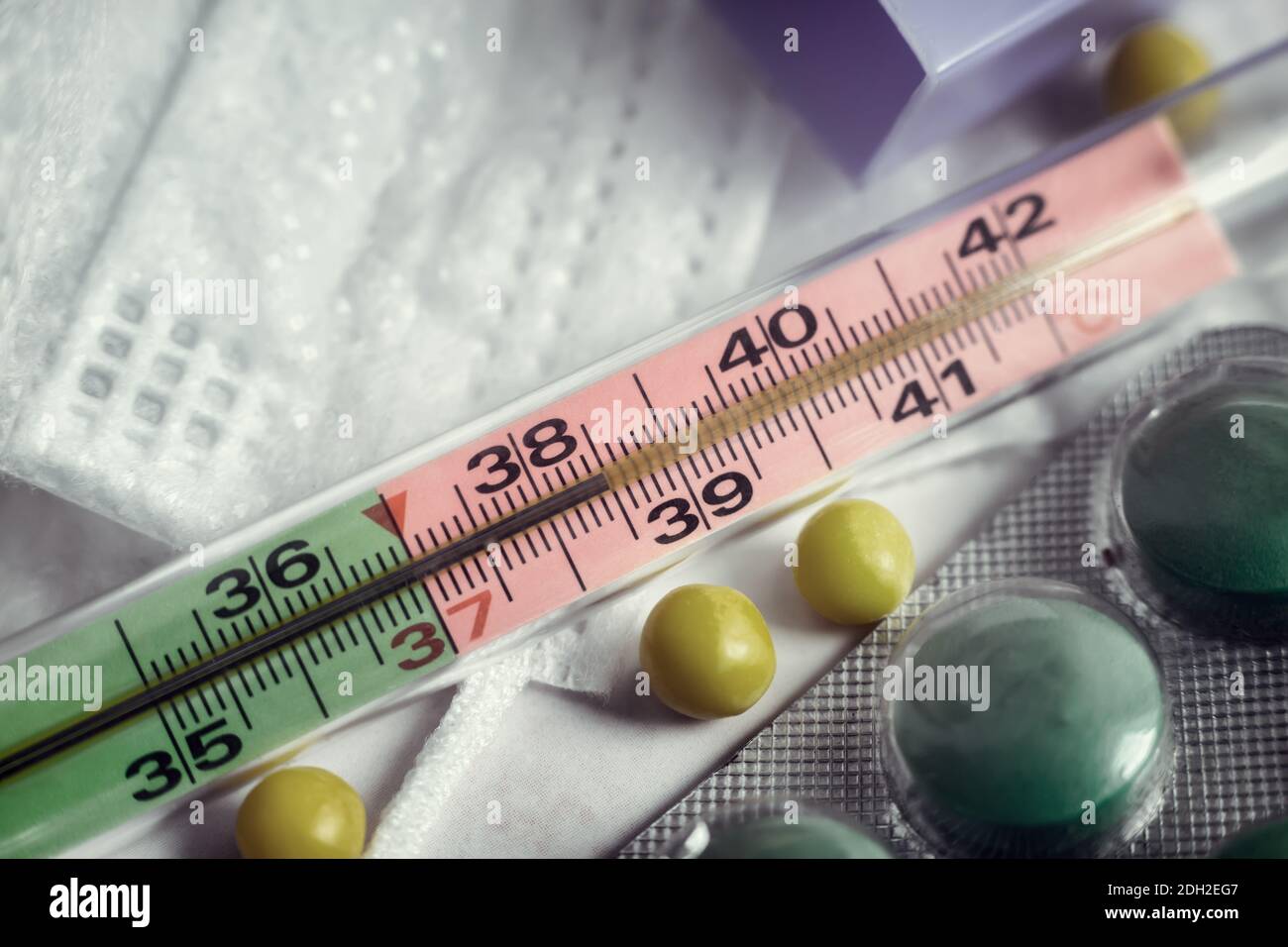 The thermometer shows an elevated temperature for a coronavirus ...