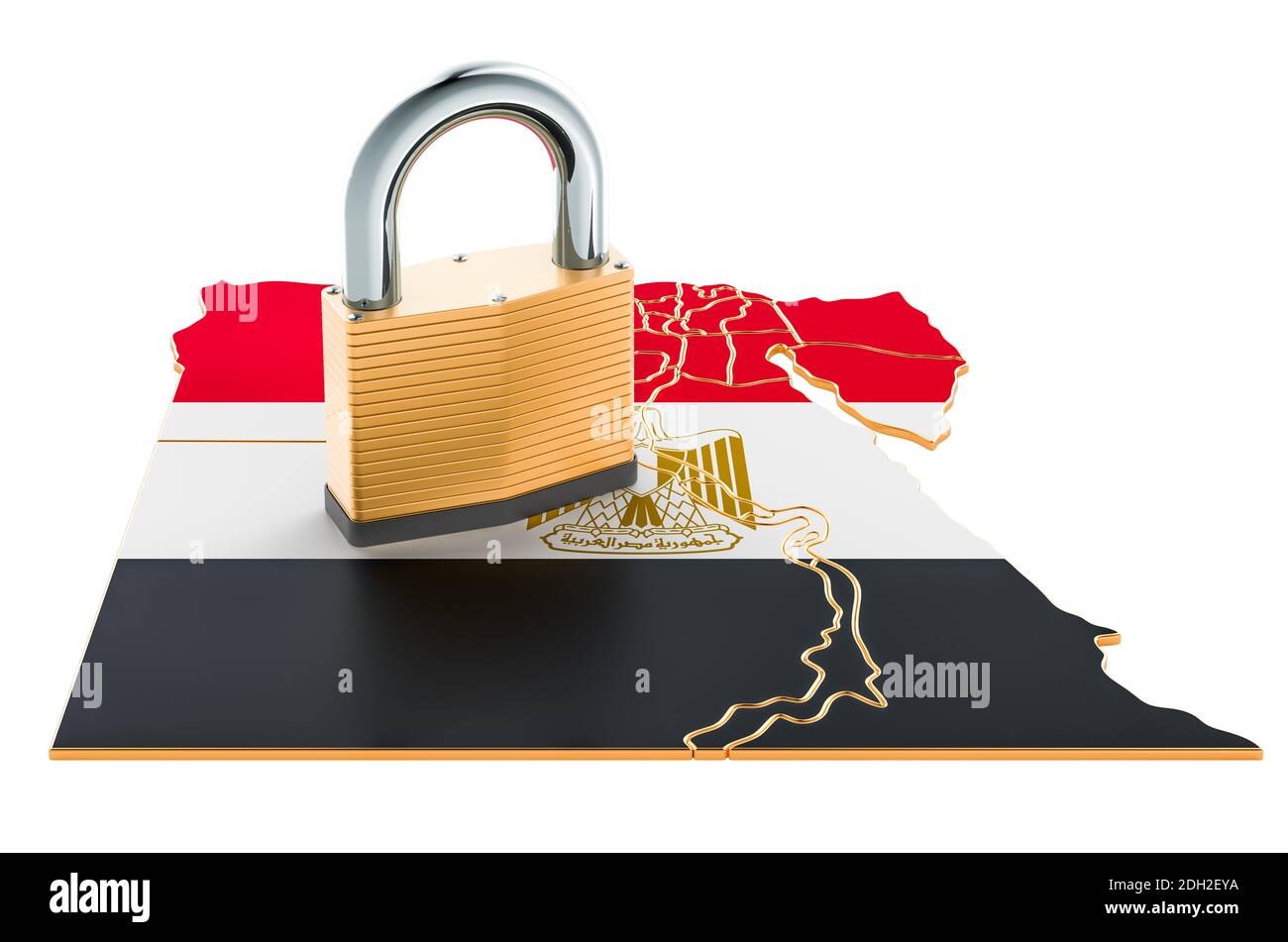 Lockdown in Egypt. Padlock with map, border protection concept. 3D ...