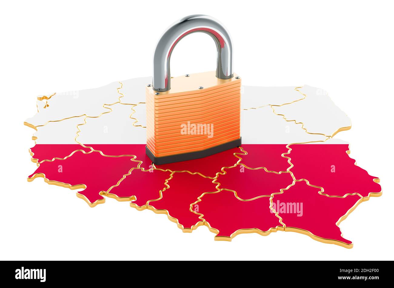Lockdown in Poland. Padlock with map, border protection concept. 3D ...