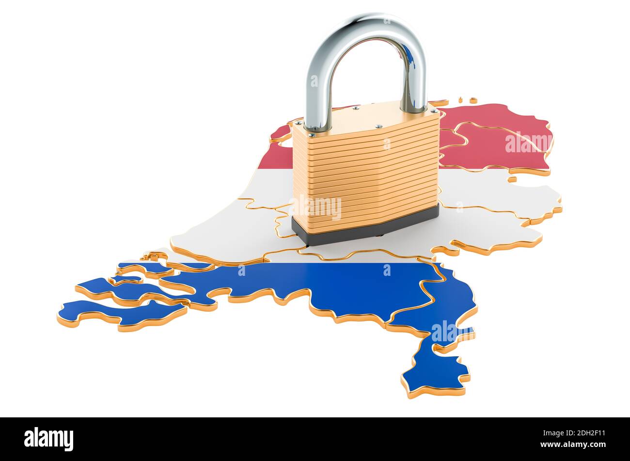 Lockdown in the Netherlands. Padlock with map, border protection ...