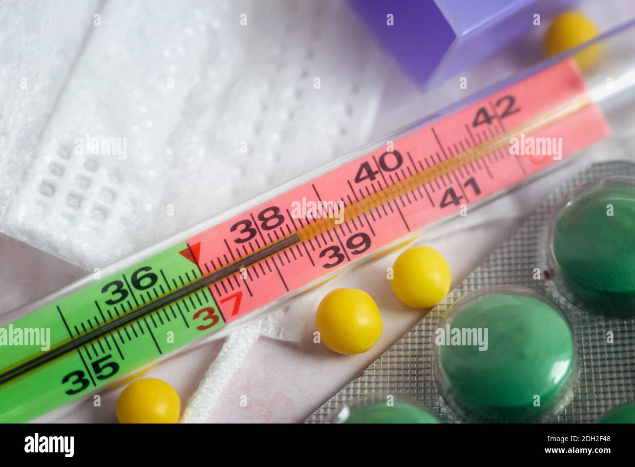 The thermometer shows an elevated temperature for a coronavirus ...