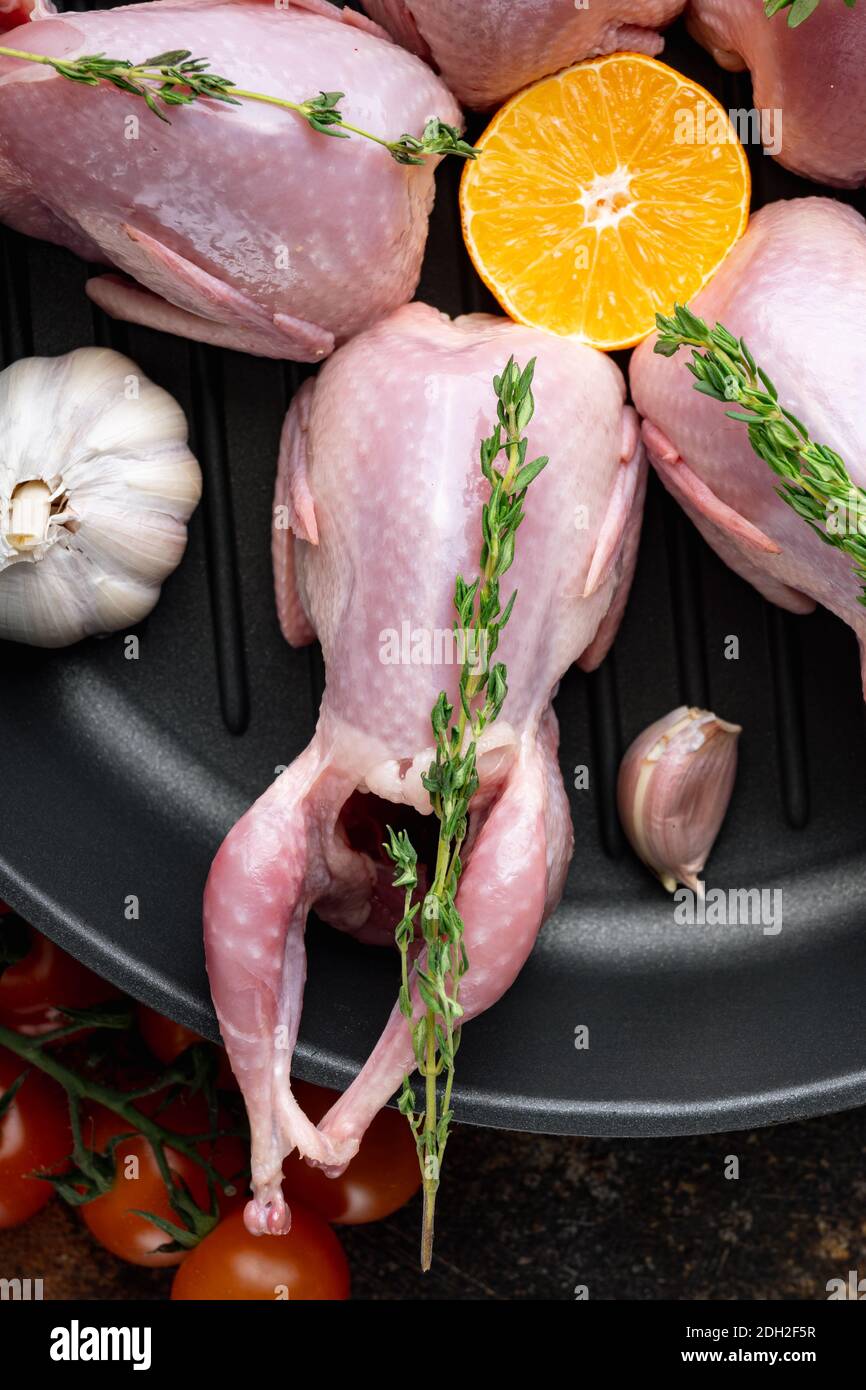 Homemade eco friendly raw quail, top view Stock Photo - Alamy