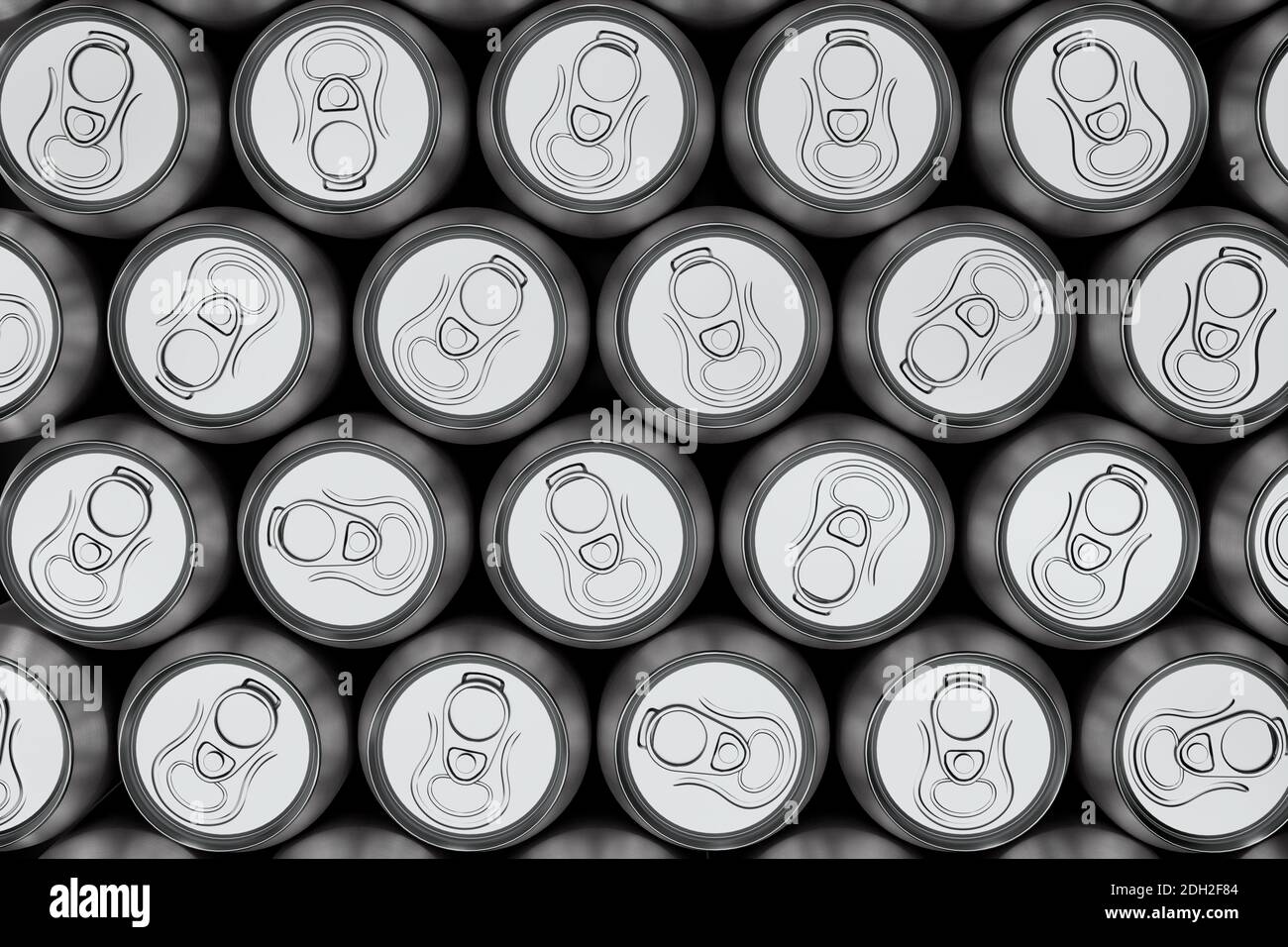 Group of silver recyclable aluminum cans from above closeup full frame ...
