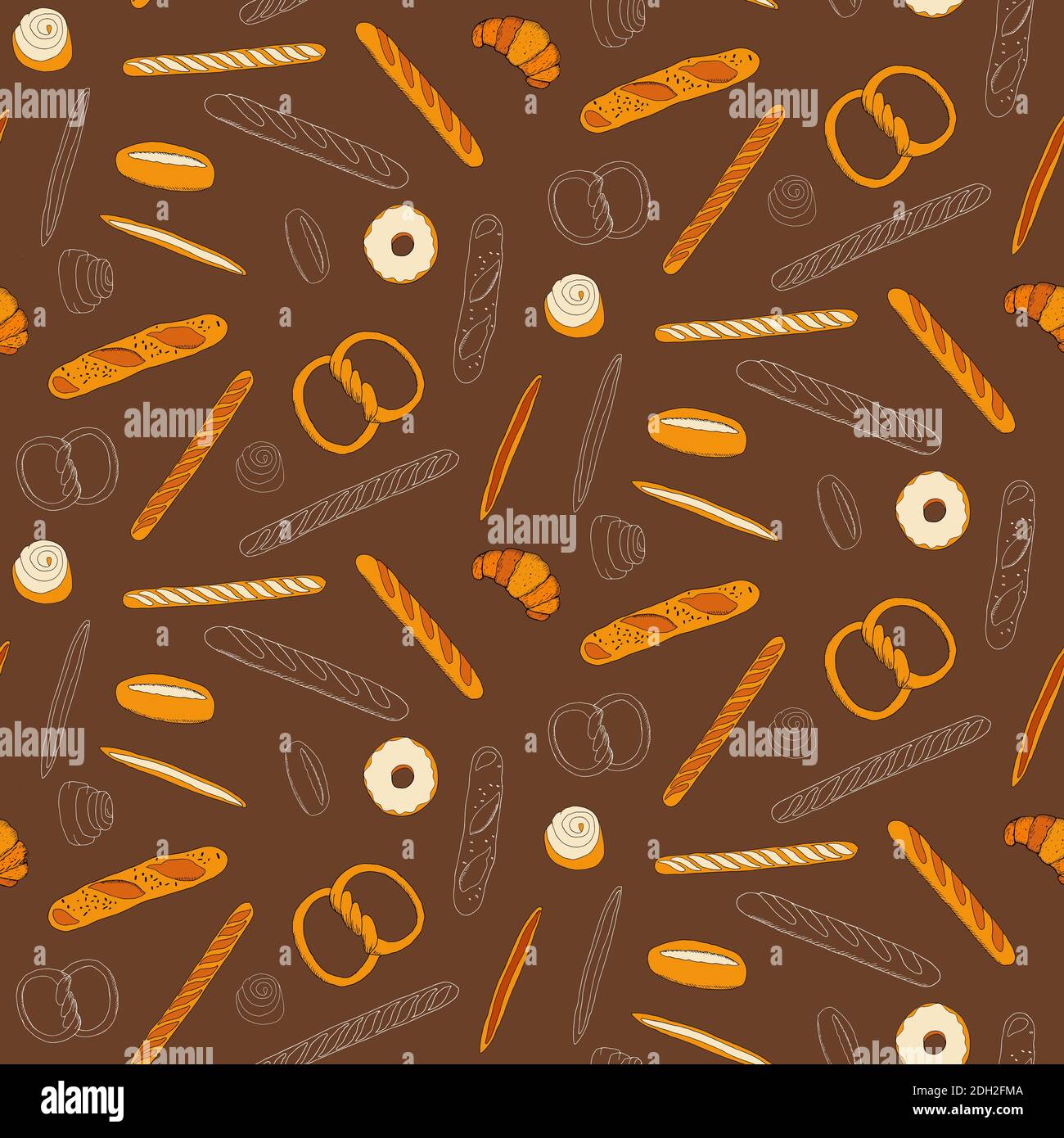 Seamless bakery background with cartoon sweets, baked goods, desserts ...
