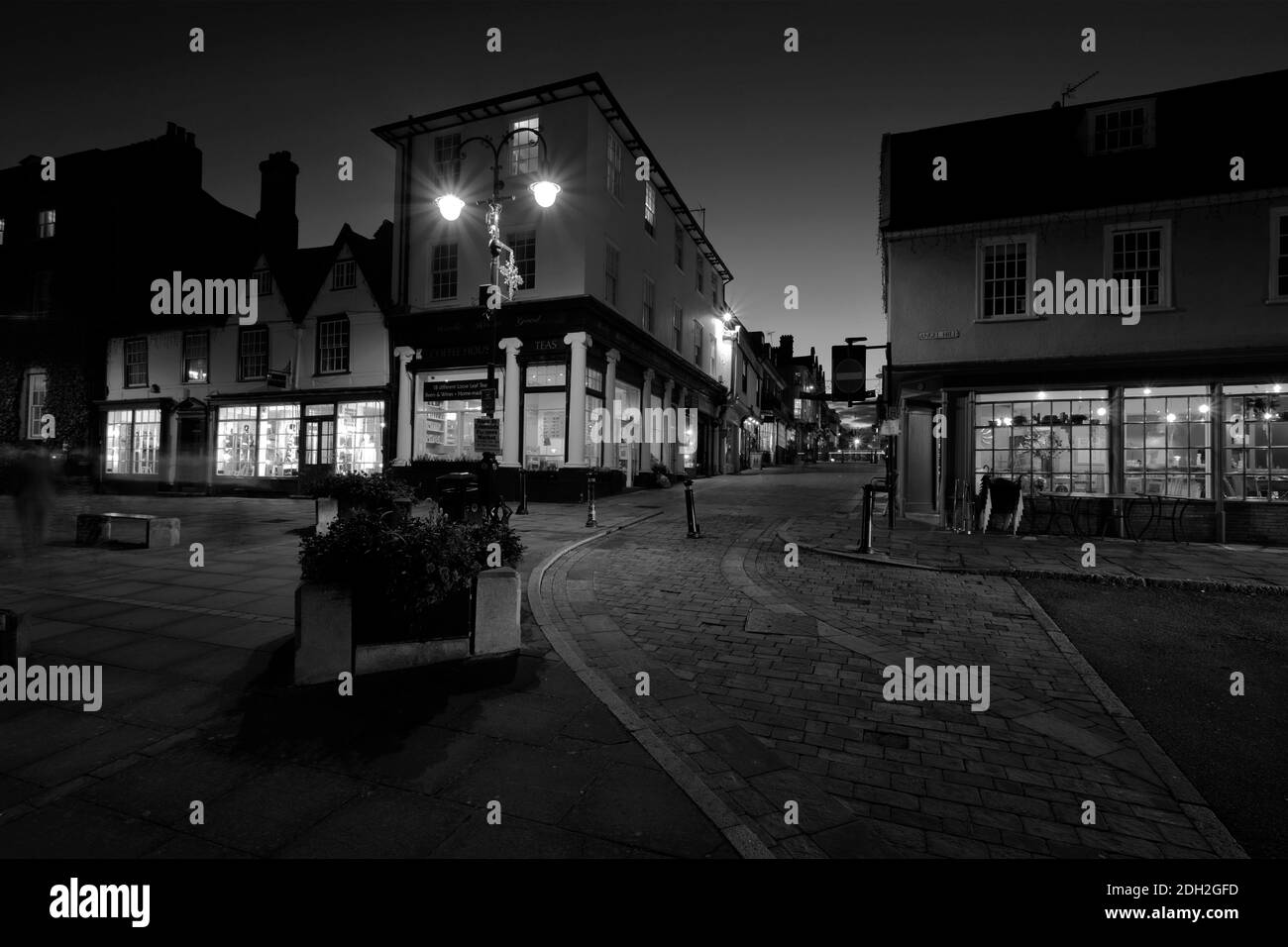 Dusk colours, Bury St Edmunds City centre, Suffolk County, England ...