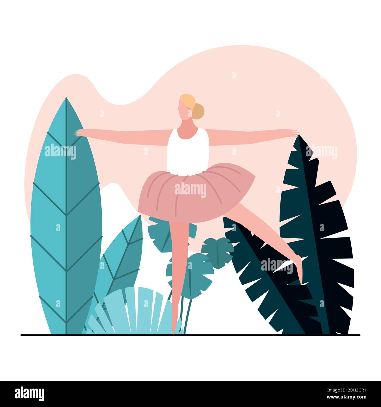 young woman practicing ballet character in the landscape vector ...