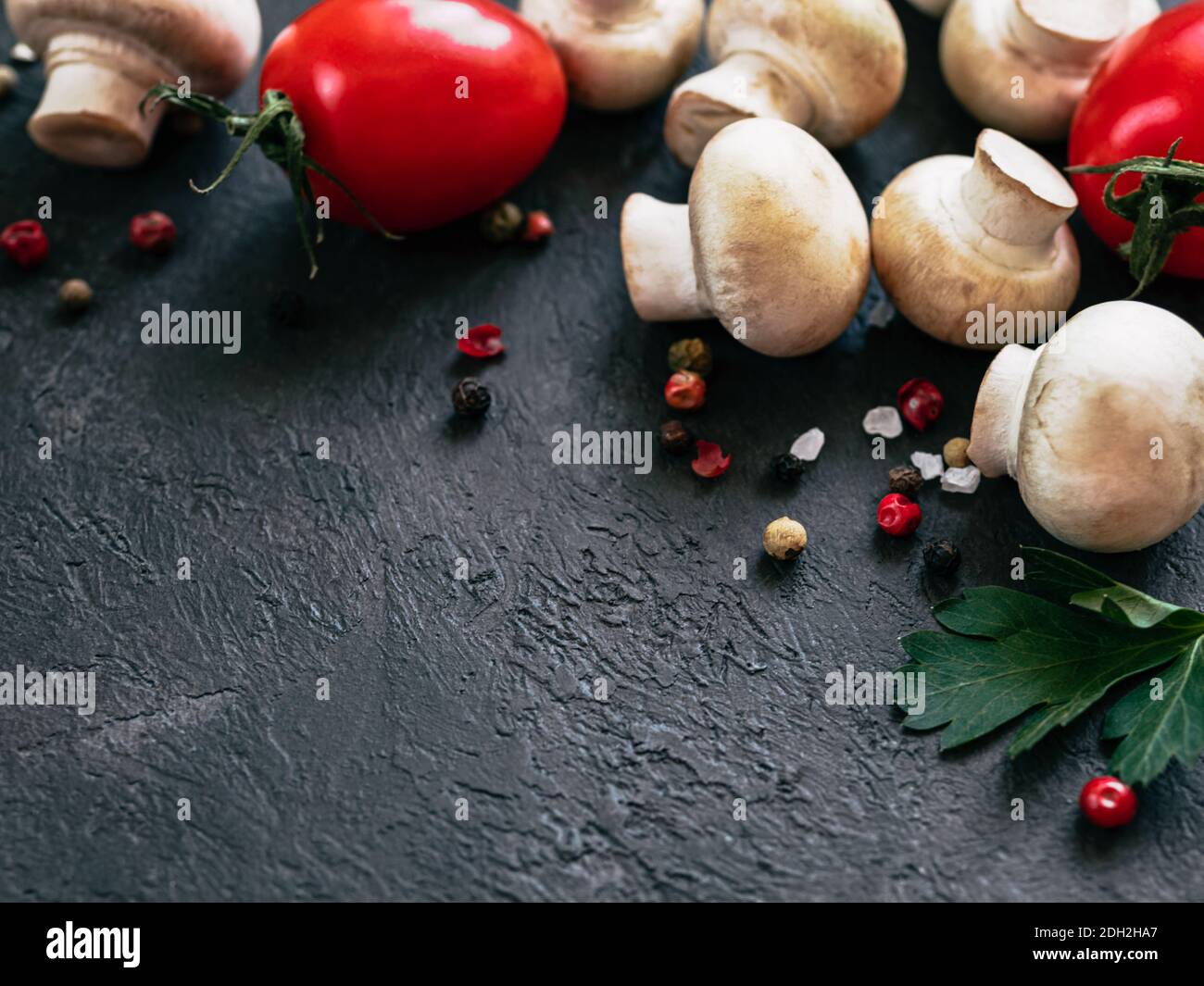 Food ingredients on black background, copy space Stock Photo - Alamy