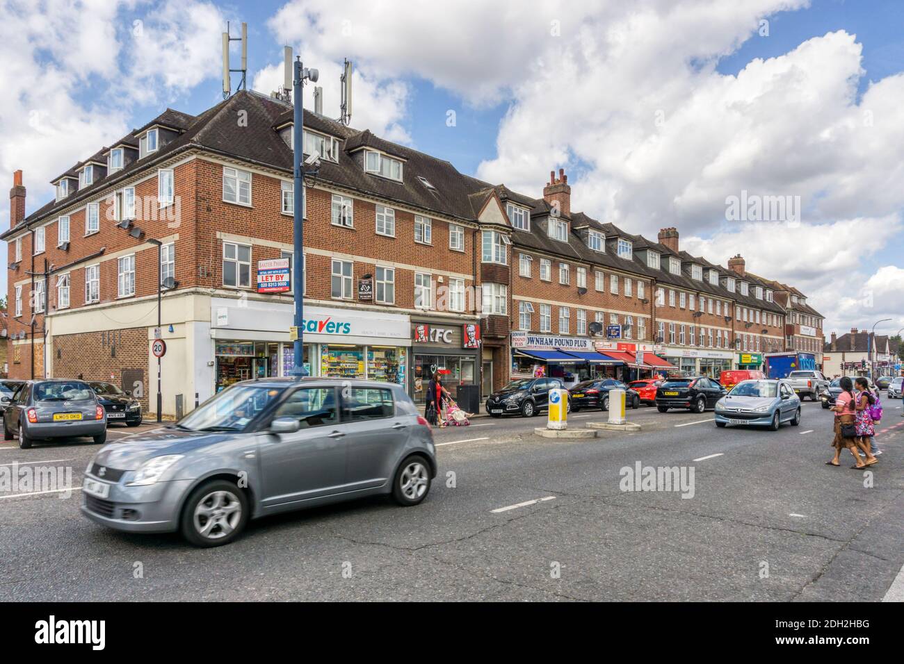 A typical South London parade of shops in Bromley Road, Downham Stock ...