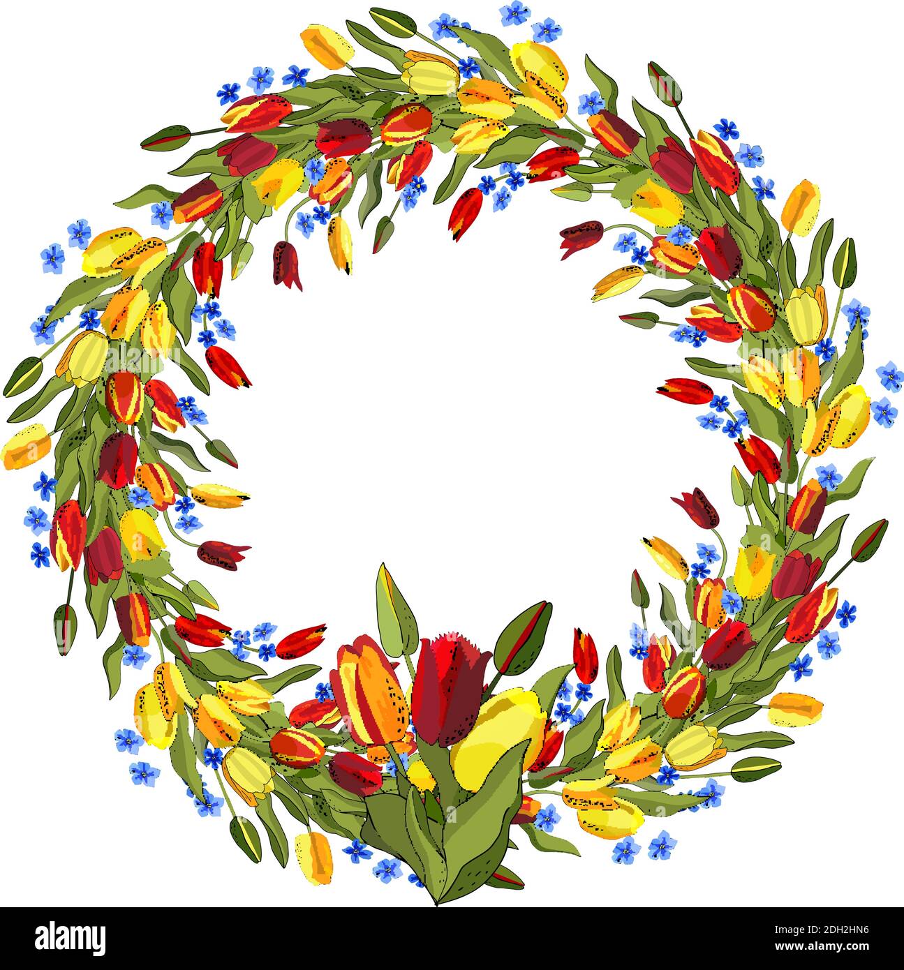 Flower wreath isolated on white background. Endless pattern with tulips ...