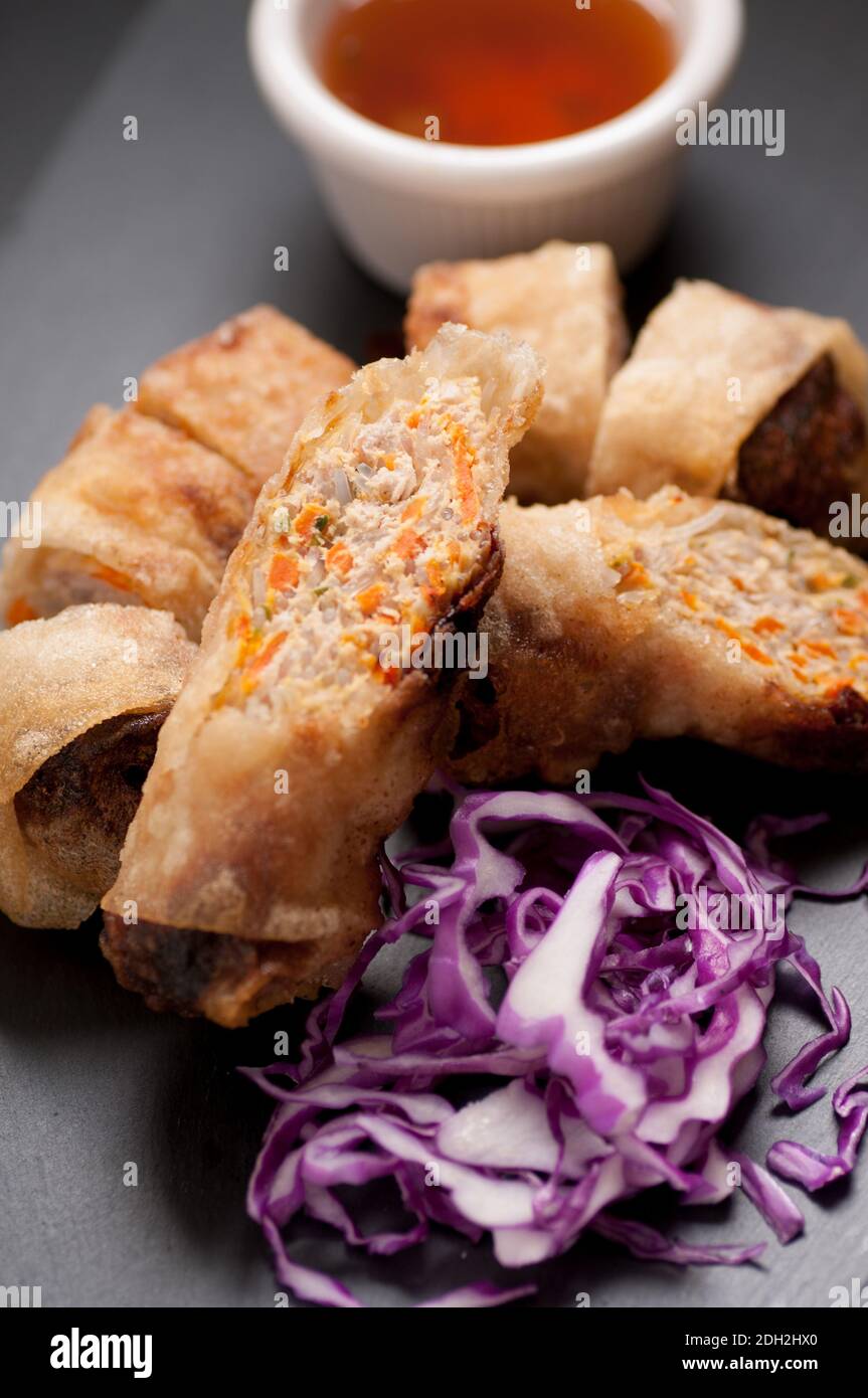 spring roll vietnamese style, with spicy chilli pepper sauce Stock ...