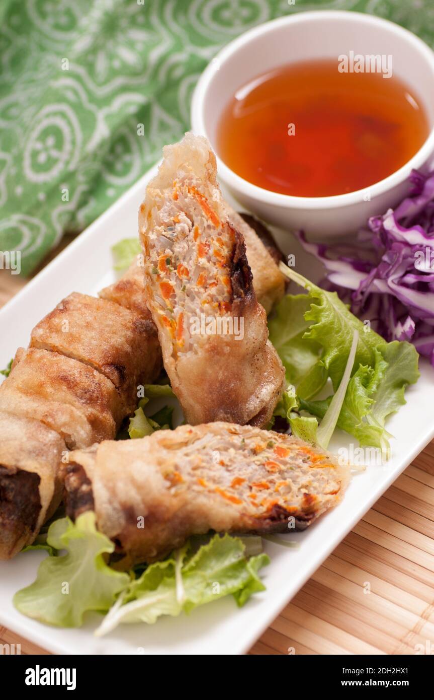 spring roll vietnamese style, with spicy chilli pepper sauce Stock ...