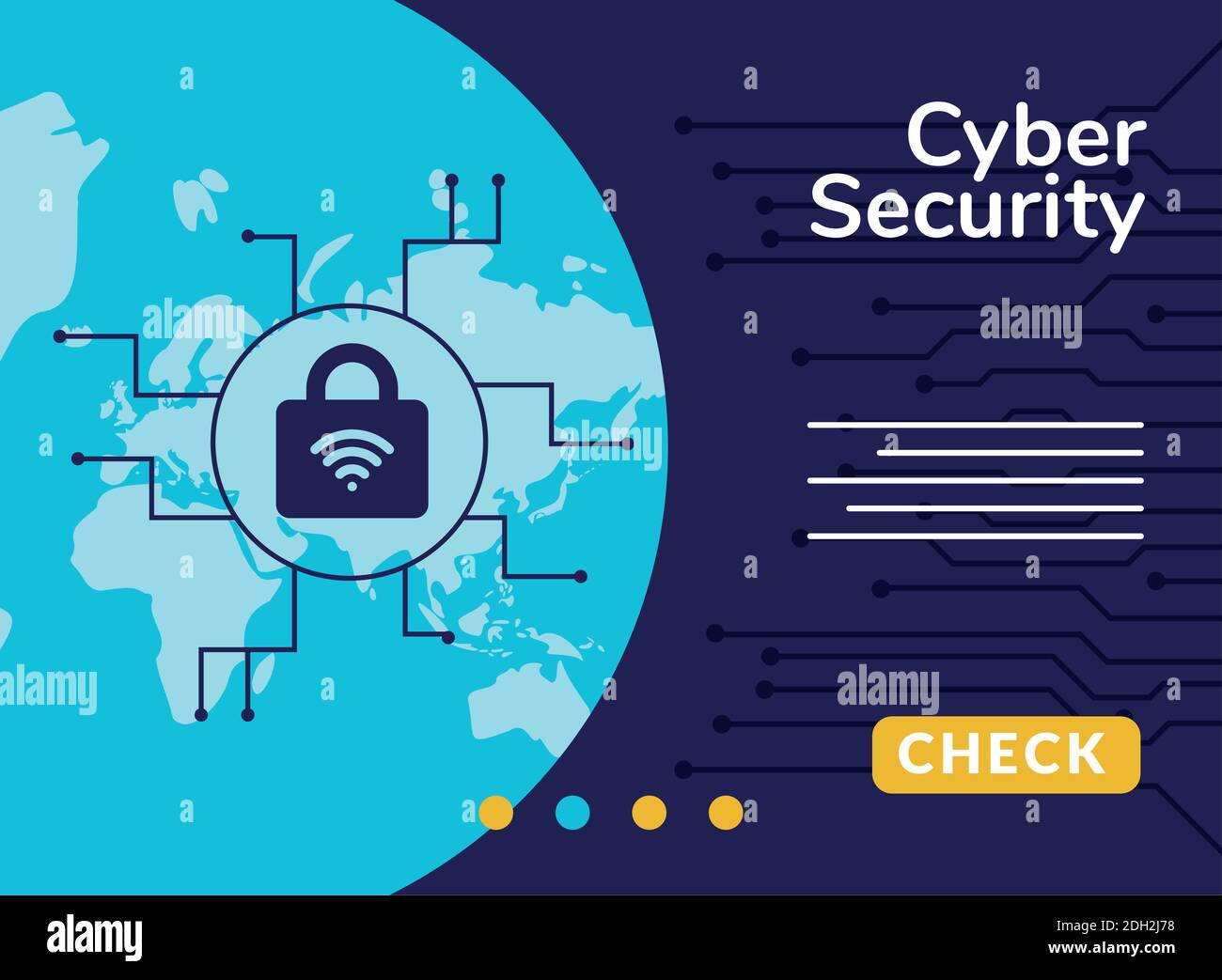 cyber security infographic with wifi and padlock in earth planet vector ...
