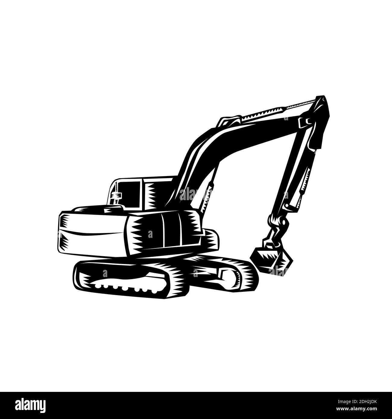 Mechanical Digger Excavator Woodcut Black and White Stock Photo - Alamy