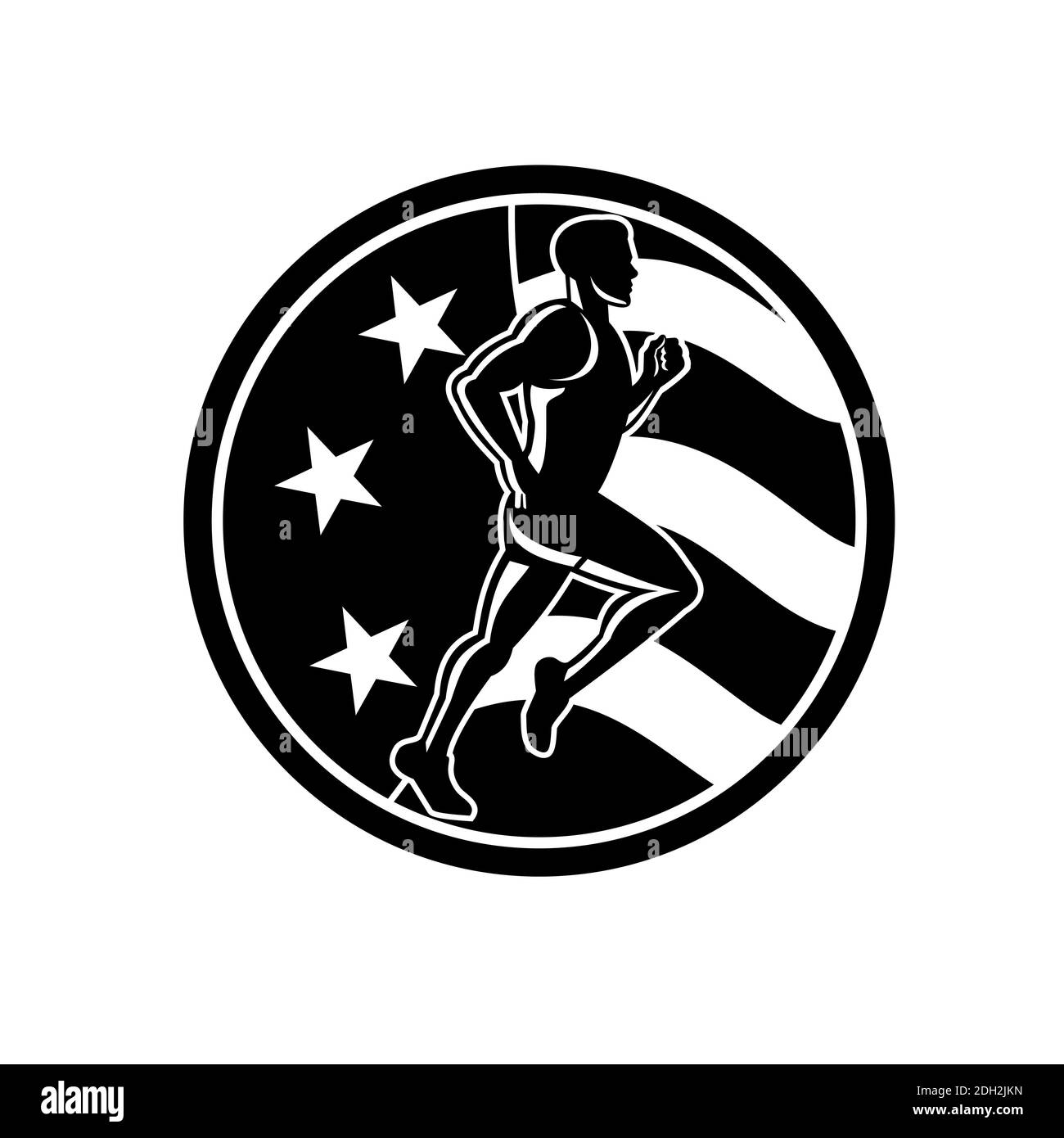 Marathon Runner Running USA Flag Black and White Stock Photo - Alamy