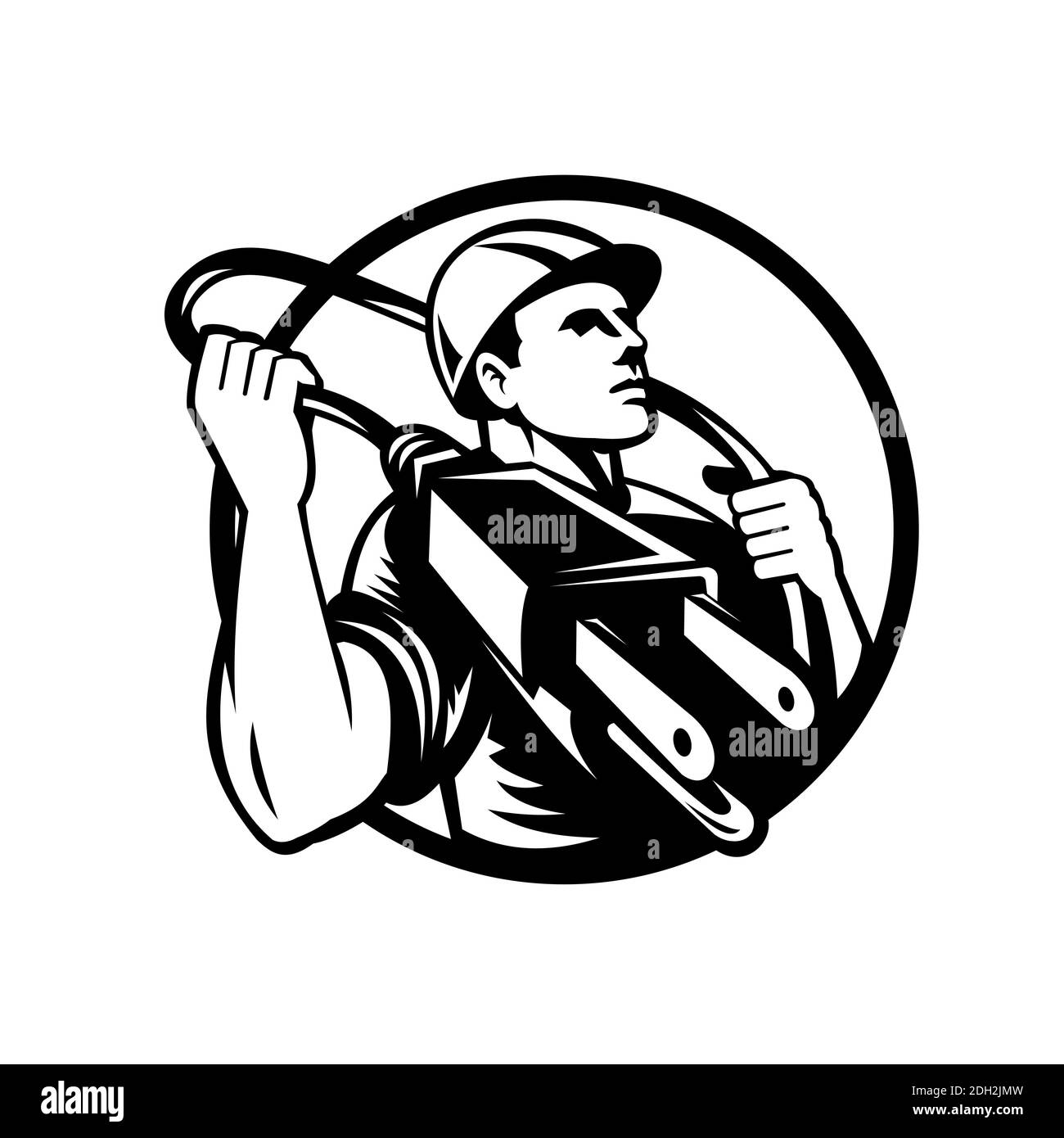 Electrician Holding Electric Plug Circle Black and White Retro Stock ...