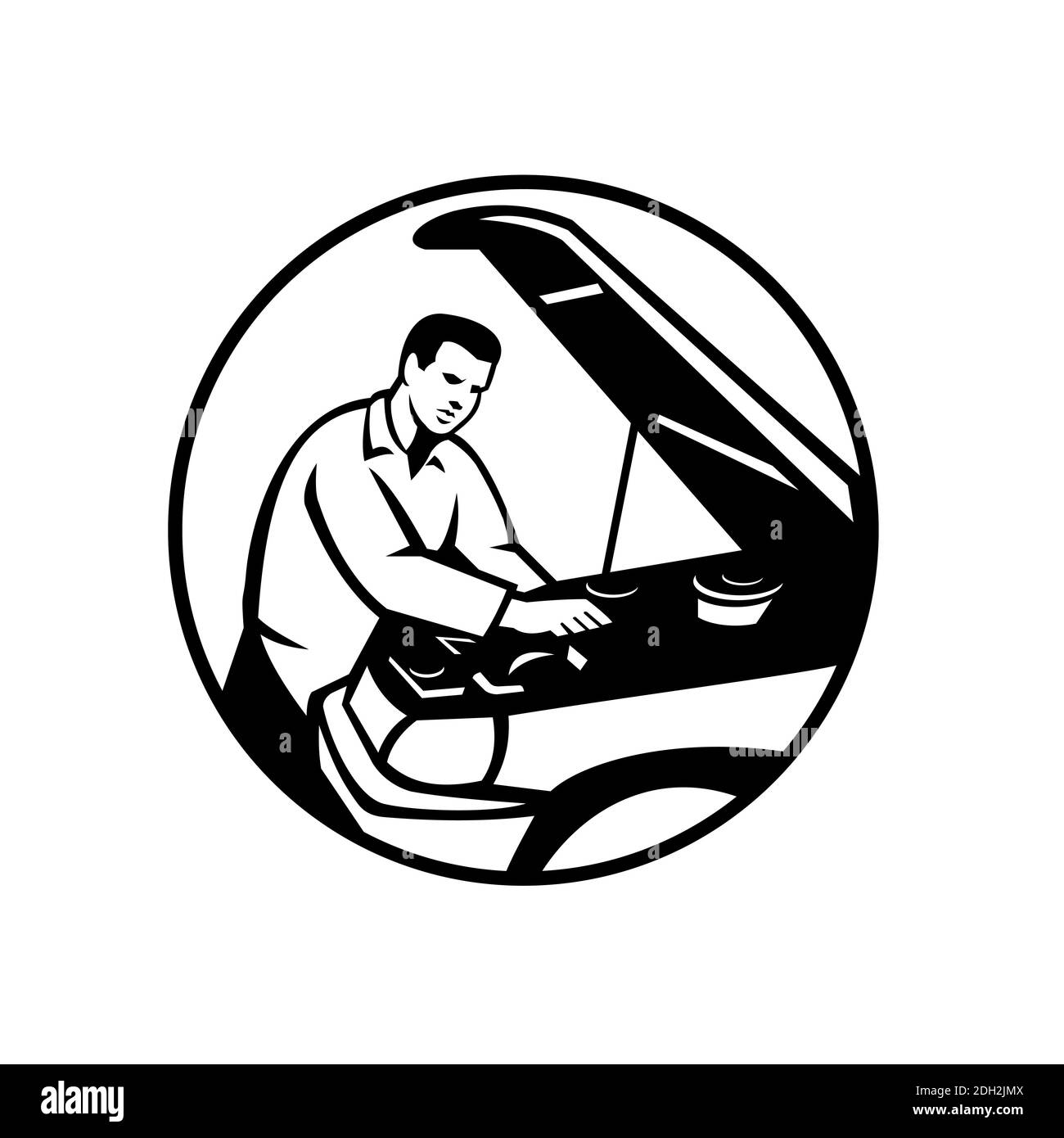 Auto Mechanic Car Repair Circle Retro Black and White Stock Photo - Alamy