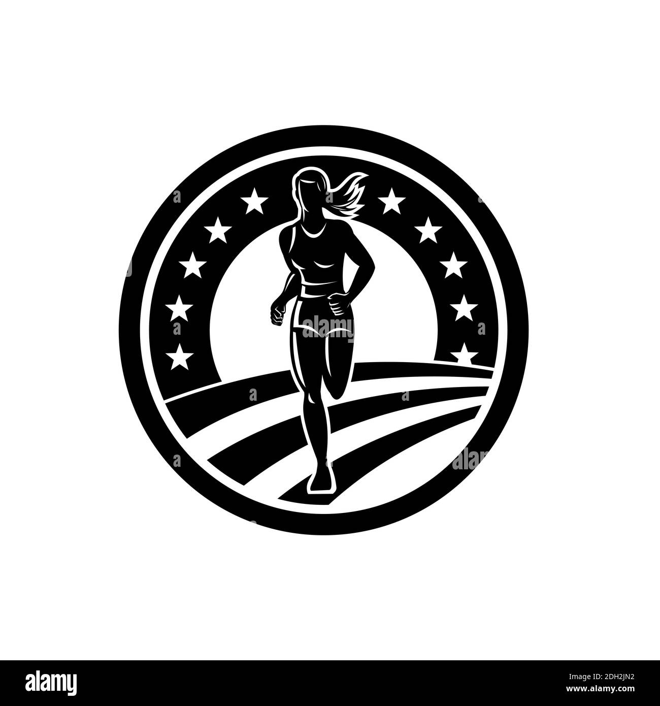 American Female Marathon Runner Triathlete Black and White Stock Photo ...