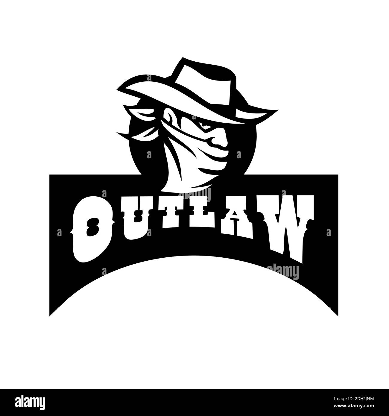 Bandit Wearing Face Mask With Outlaw Text Retro Black and White Stock ...