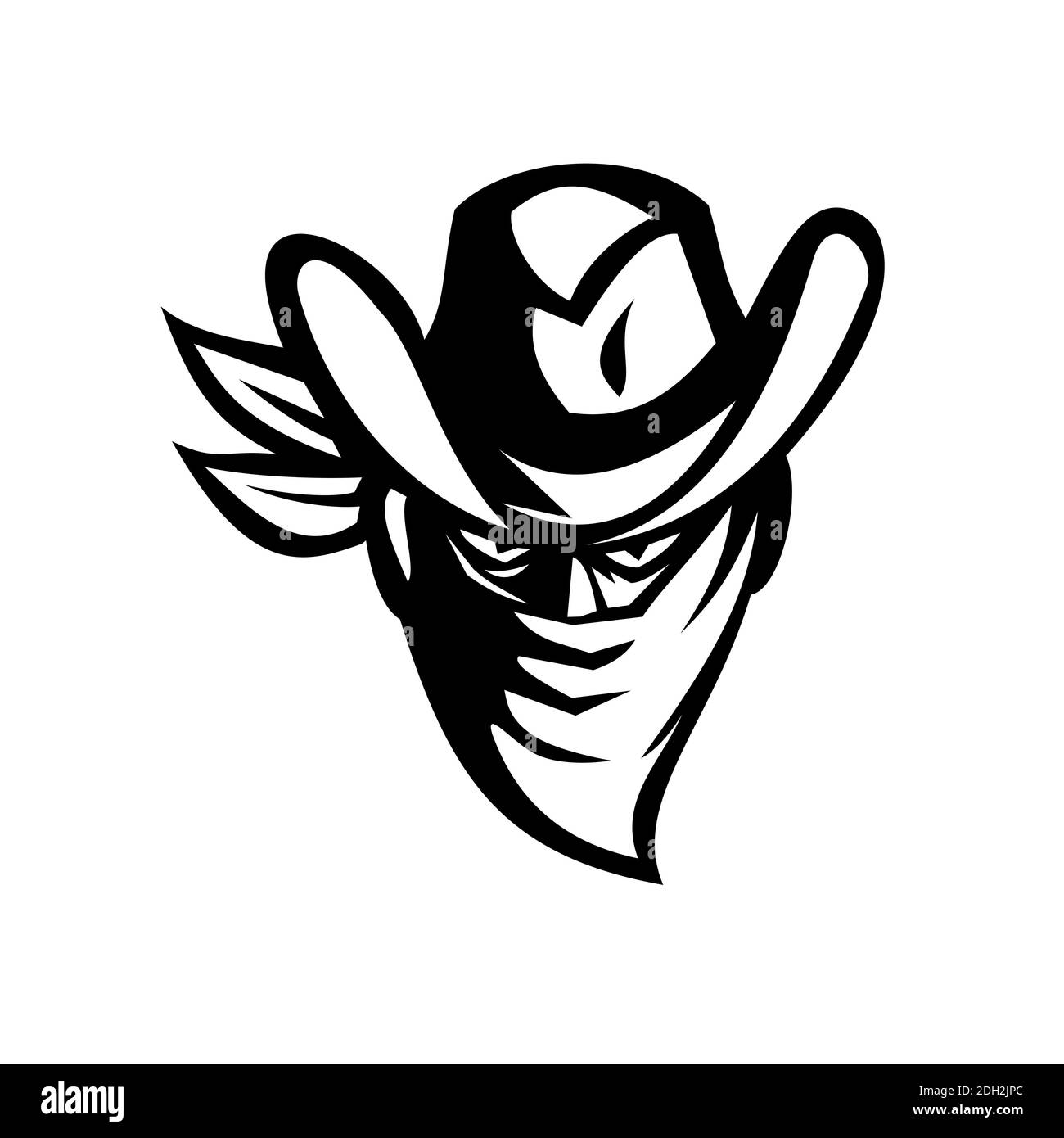 Outlaw Bandit Cowboy Wearing Face Mask Black and White Retro Stock ...