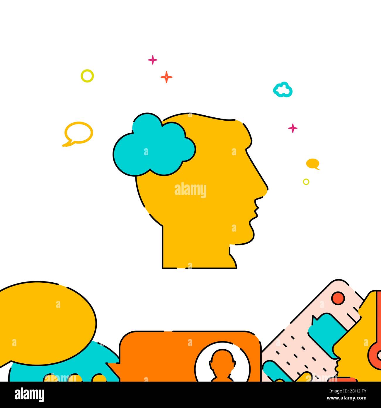 Man thinks thought filled line icon, simple illustration, people ...
