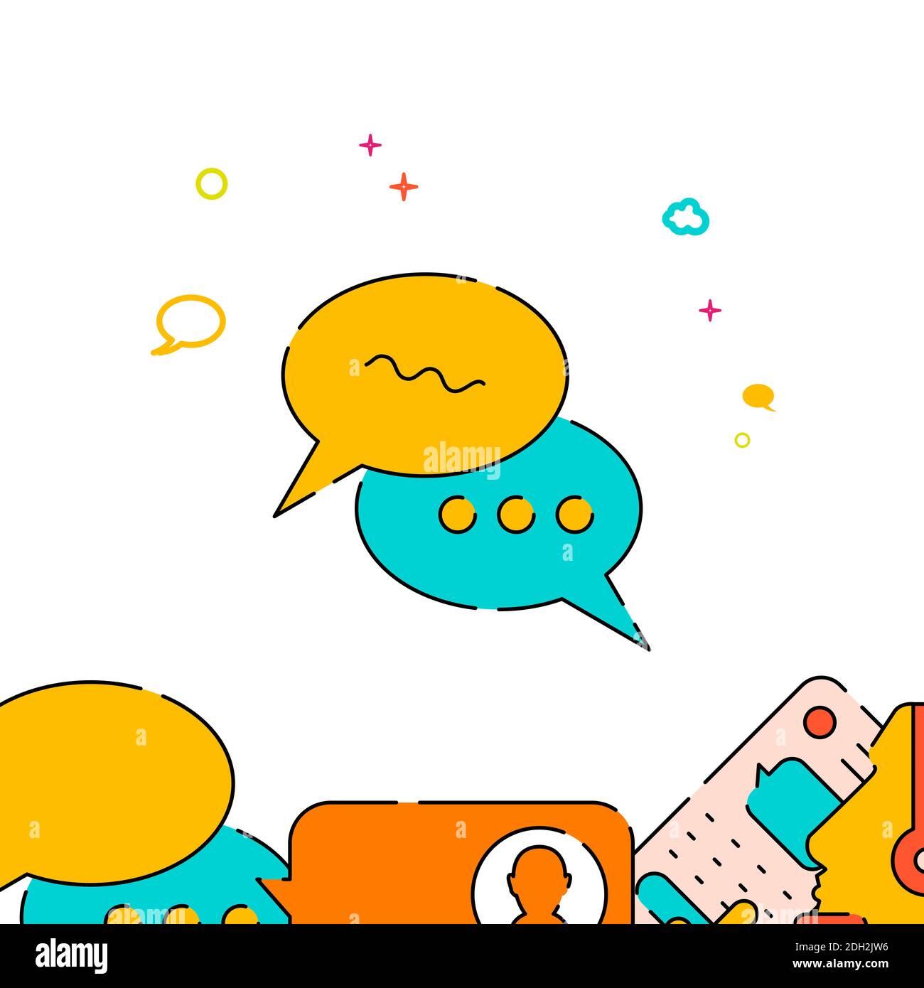 Round chat bubbles filled line icon, simple illustration, people ...