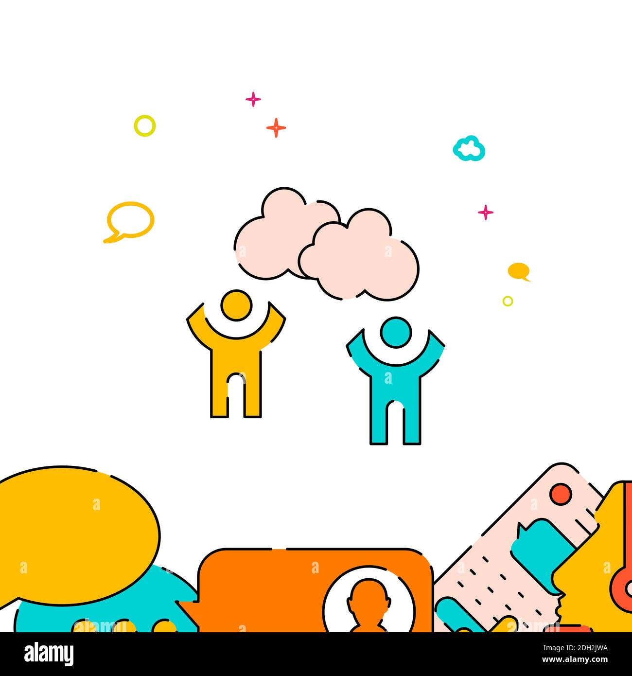 Two people think together filled line icon, simple illustration, people ...