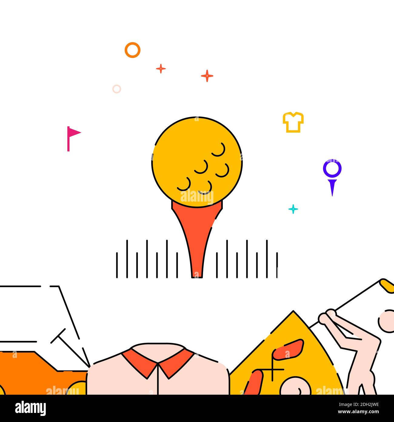 Golf ball and tee in grass filled line icon, simple illustration, golf ...